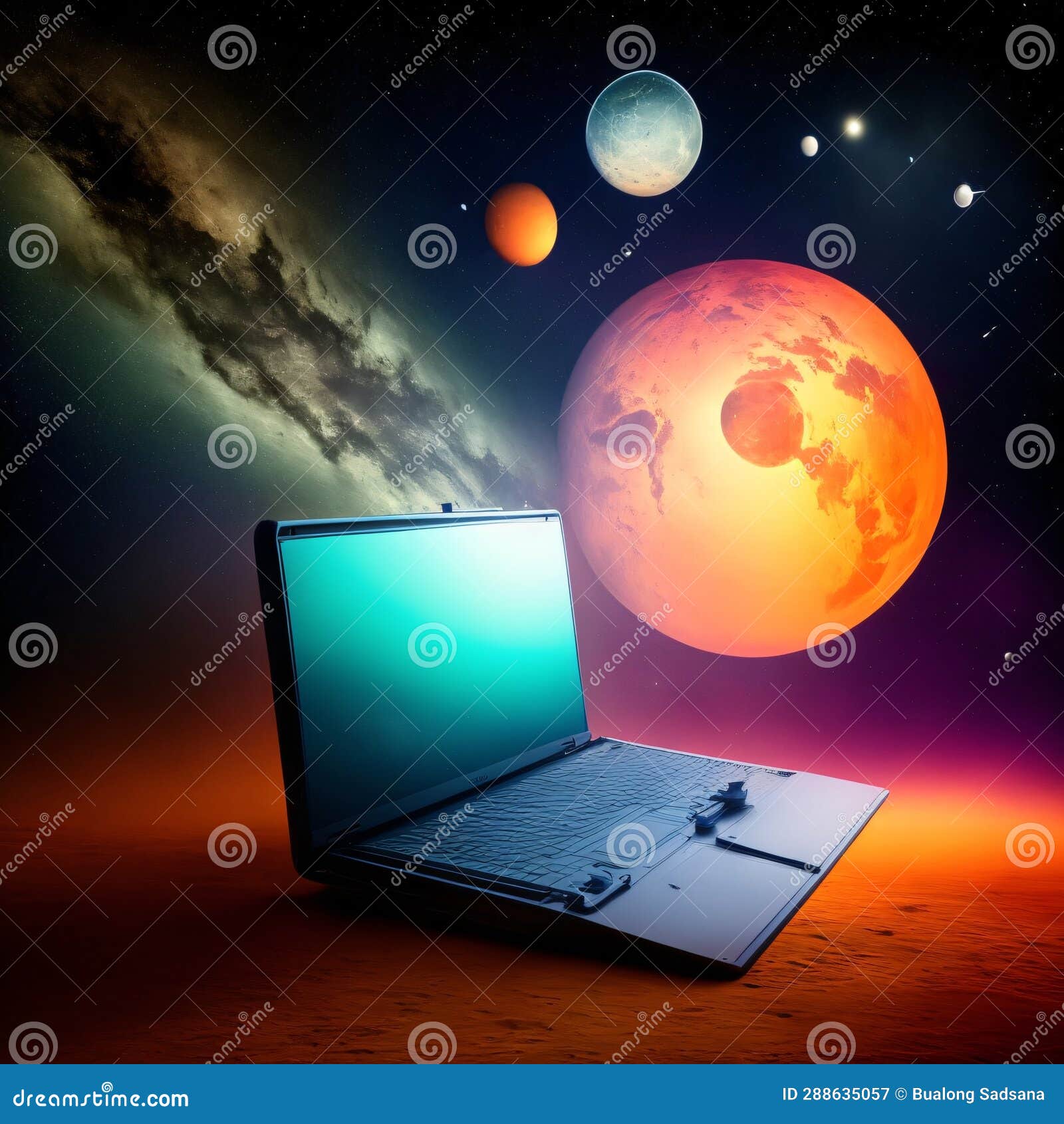 Astronaut Using a Laptop and Light. Generative AI Stock Illustration ...