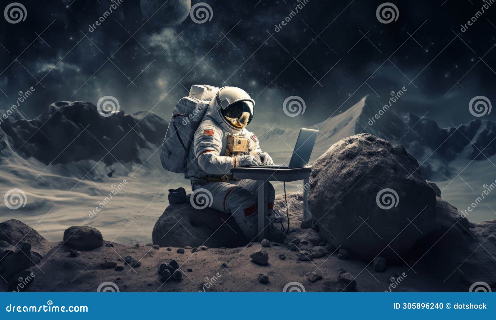 An Astronaut Utilizes a Computer on Mars during the Serene Martian ...