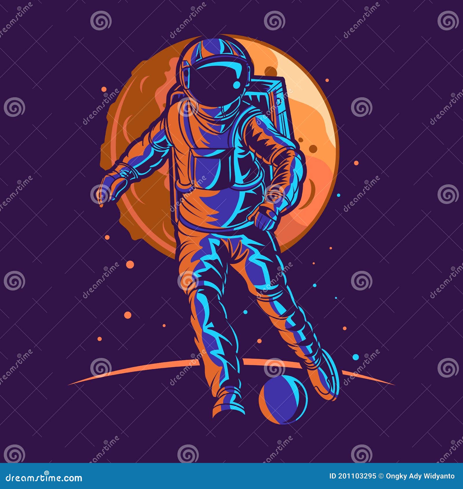 Astronaut Vector Illustration on Space with Moon Stock Vector ...