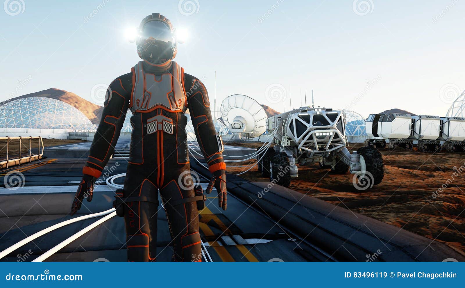 Astronaut Walk on Alien Planet. Martian on Mars. Sci -fi Concept. 3d ...