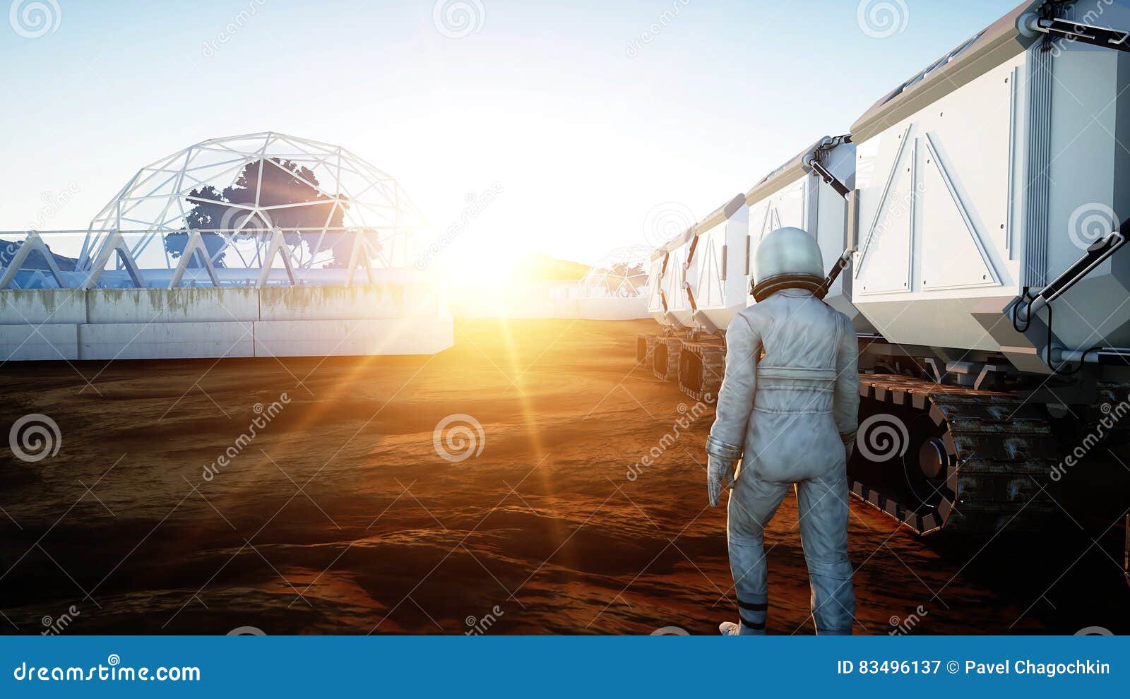 Astronaut Walk On Alien Planet. Martian On Mars. Sci -fi Concept. 3d ...