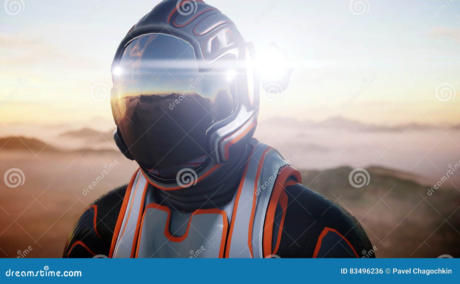 Astronaut Walk on Alien Planet. Martian on Mars. Sci -fi Concept. 3d ...