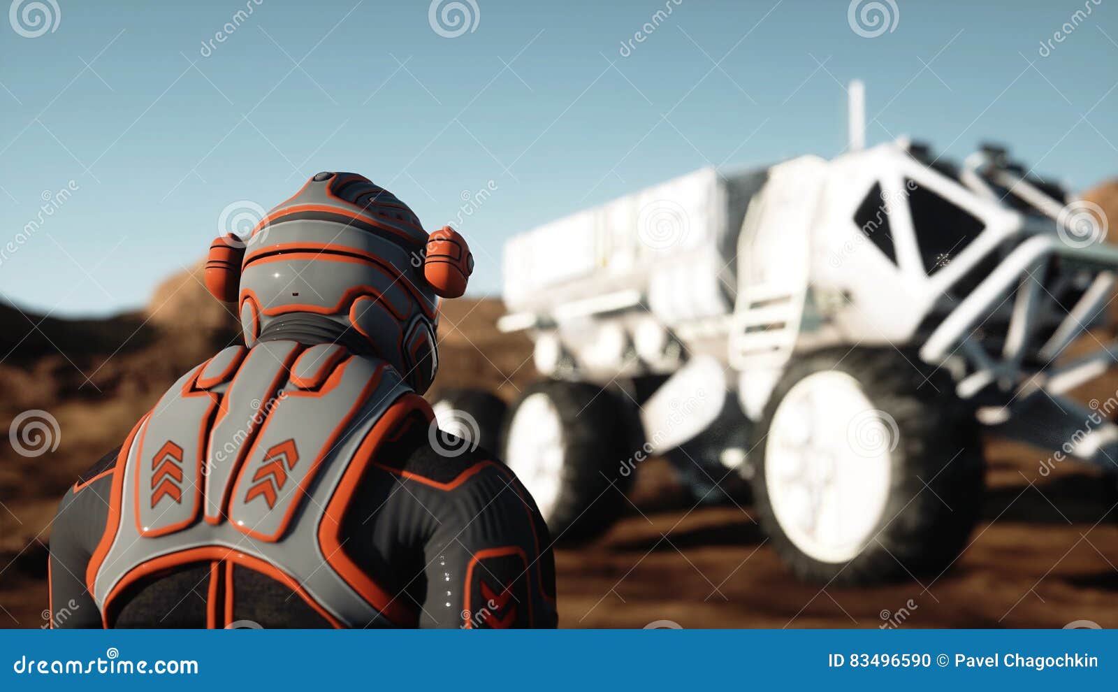 Astronaut Walk on Alien Planet. Martian on Mars. Sci -fi Concept. 3d ...