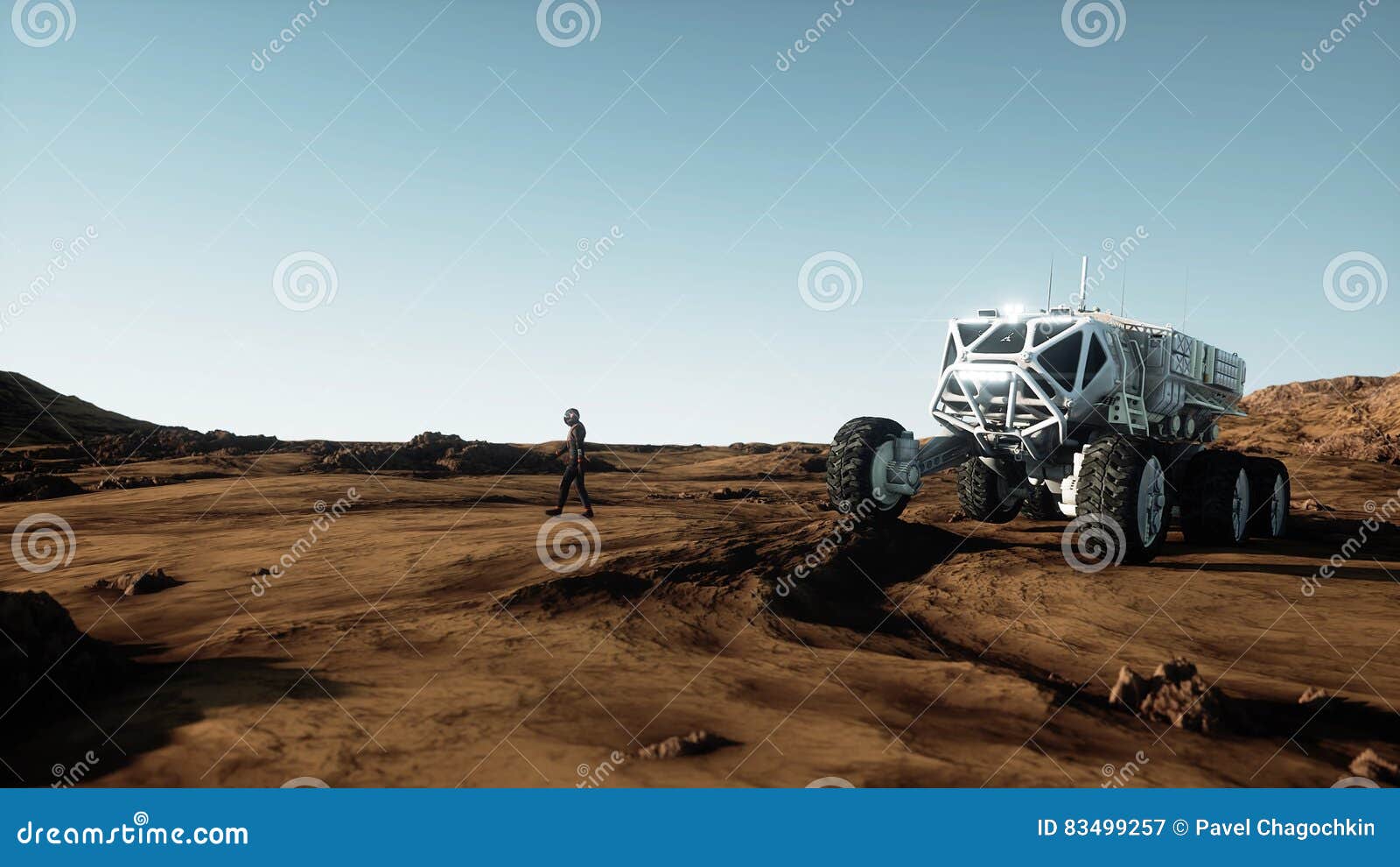 Astronaut Walk On Alien Planet. Martian On Mars. Sci -fi Concept. 3d ...