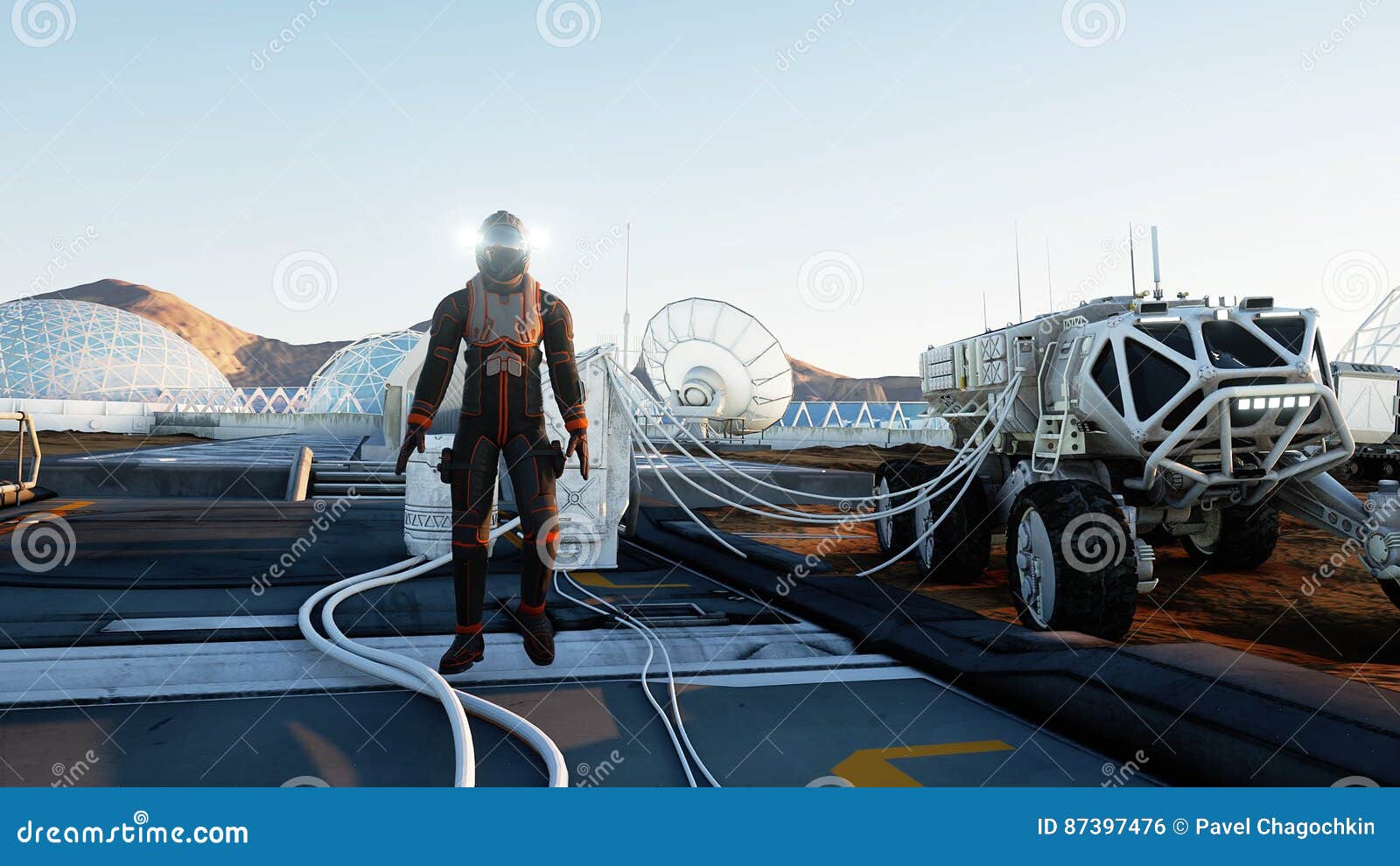 Astronaut Walk On Alien Planet. Martian On Mars. Sci -fi Concept. 3d ...