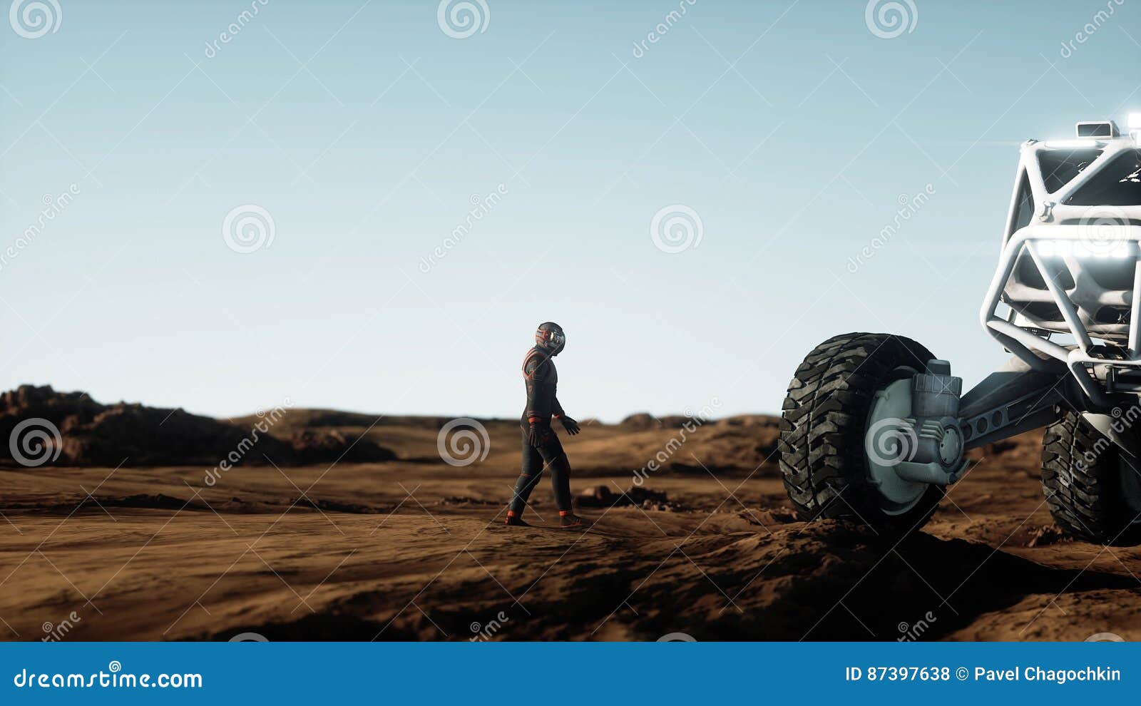 Astronaut Walk On Alien Planet. Martian On Mars. Sci -fi Concept. 3d ...