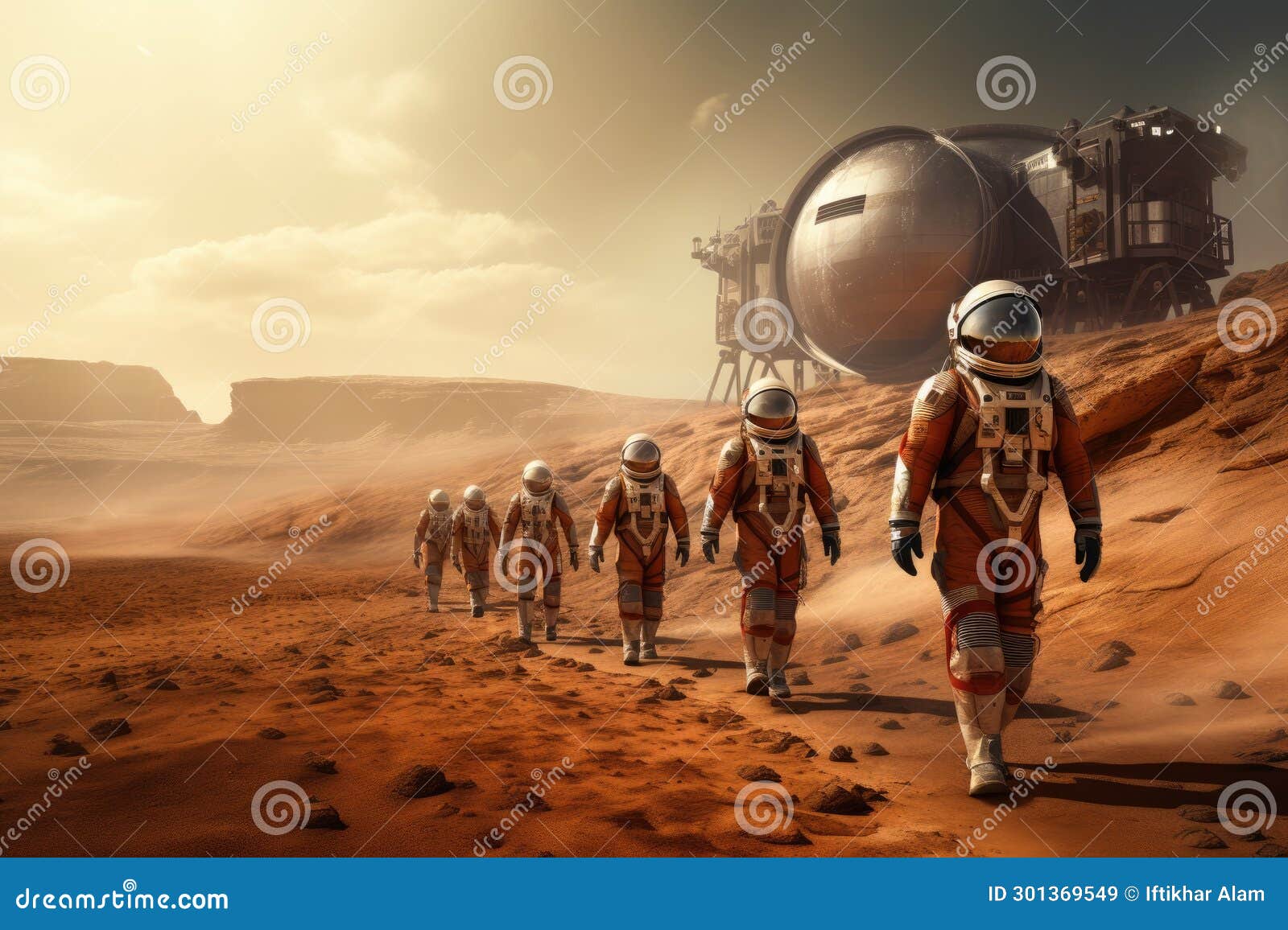 Astronaut Walk3D Rendering. Vintage Style, a Group of Astronauts ...