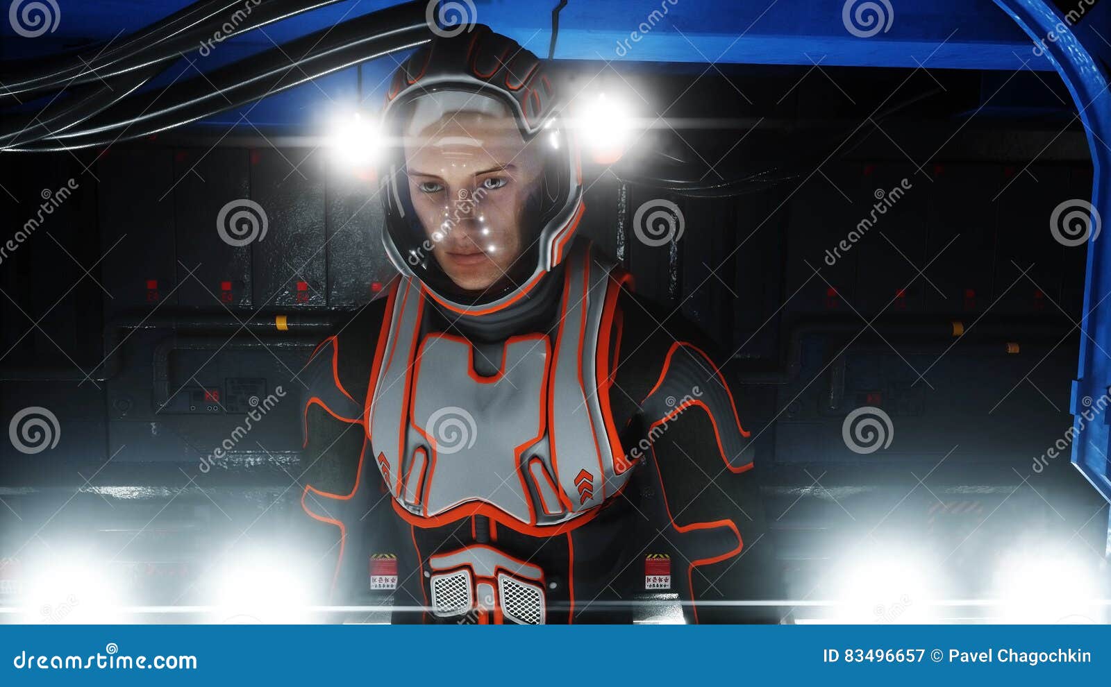 Astronaut Walk in Sci-fi Interior. Martian. Sci -fi Concept. 3d ...