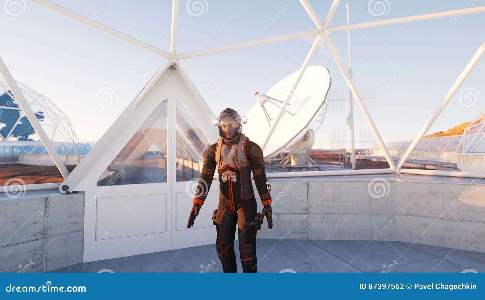 Astronaut Walk in Sci-fi Interior. Martian. Sci -fi Concept. 3d ...