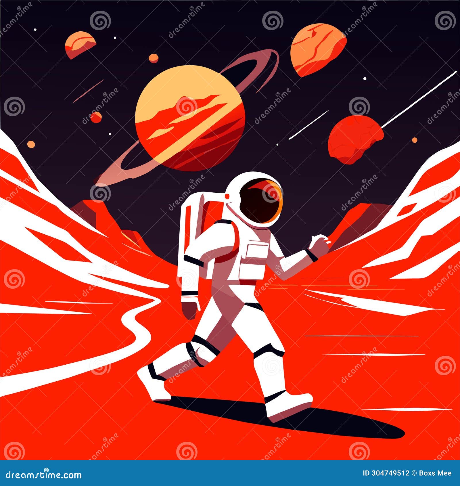 Astronaut Walking in Space. Vector Illustration of Astronaut in Outer ...