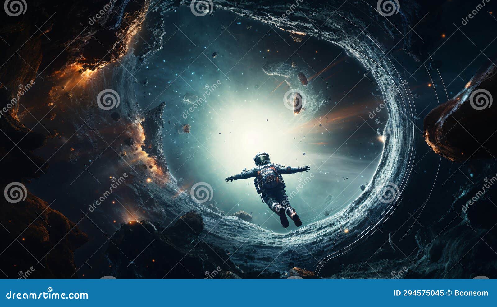 Astronaut Walking in Space Wormhole. Generative Ai Stock Illustration ...