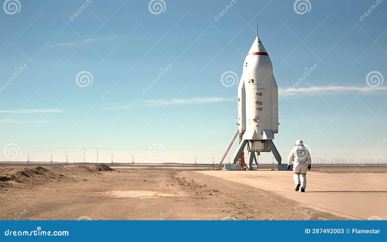 Astronaut Walking To Rocket Ship on Launch Stock Illustration ...
