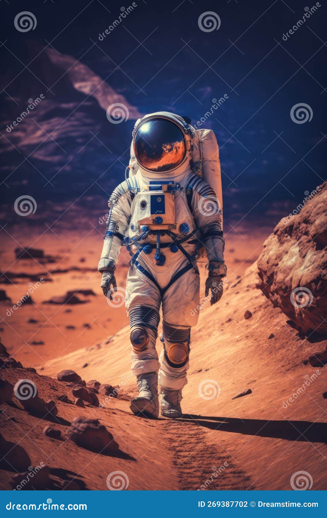Astronaut Walking Towards Camera On Planet Mars Stock Photography ...