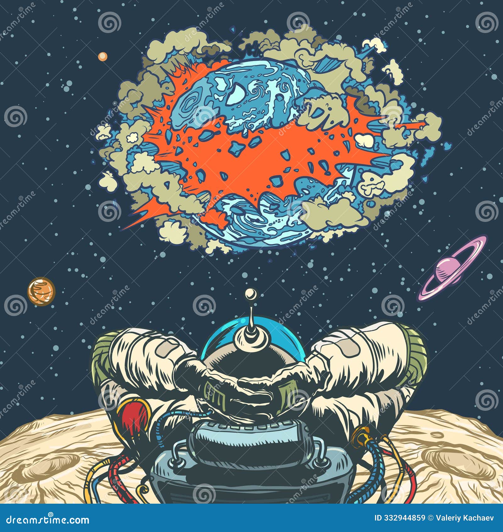 An Astronaut Watches the Planet Explode. Distant Apocalyptic Future in ...