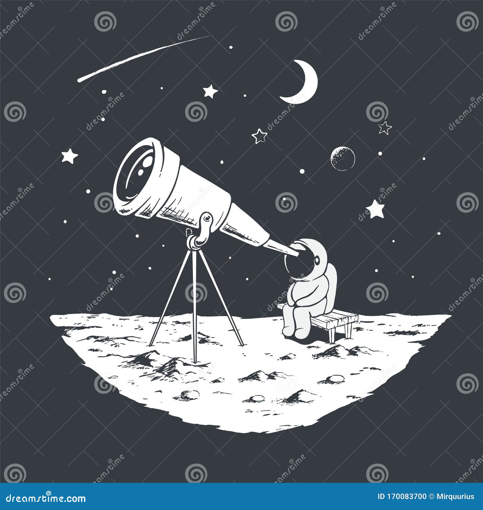 Astronaut Watching The Stars Through Telescope Vector Illustration ...