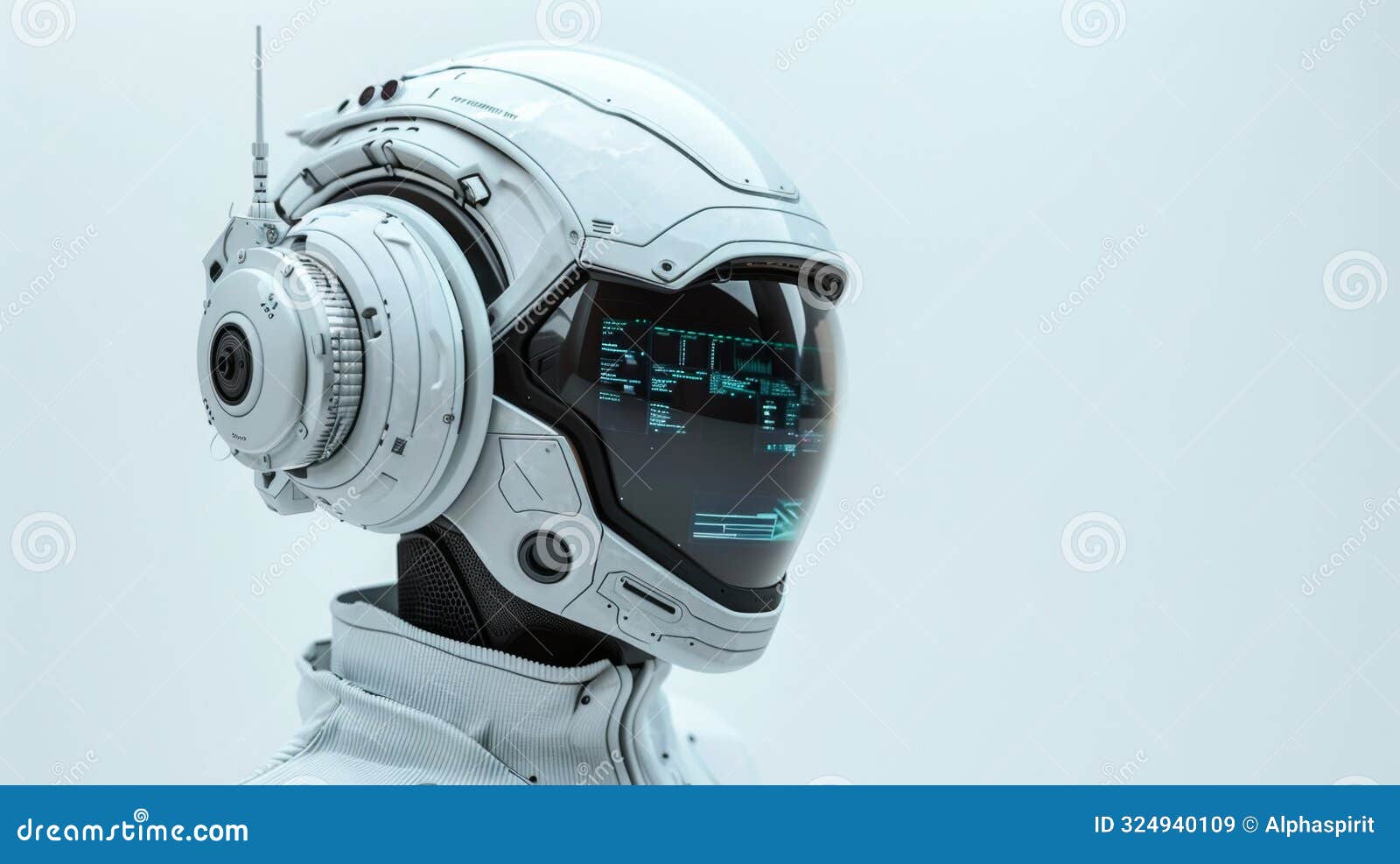 Astronaut Wearing Advanced Helmet with Technological Hud Displaying ...