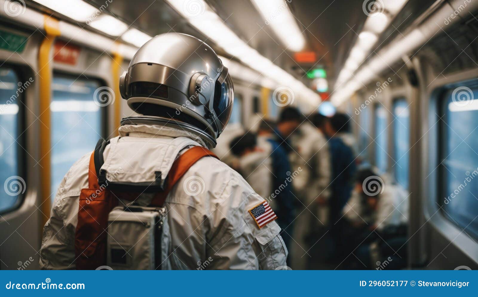 Astronaut Wearing Space Suit is Using Subway To Go To Work, Rear View ...