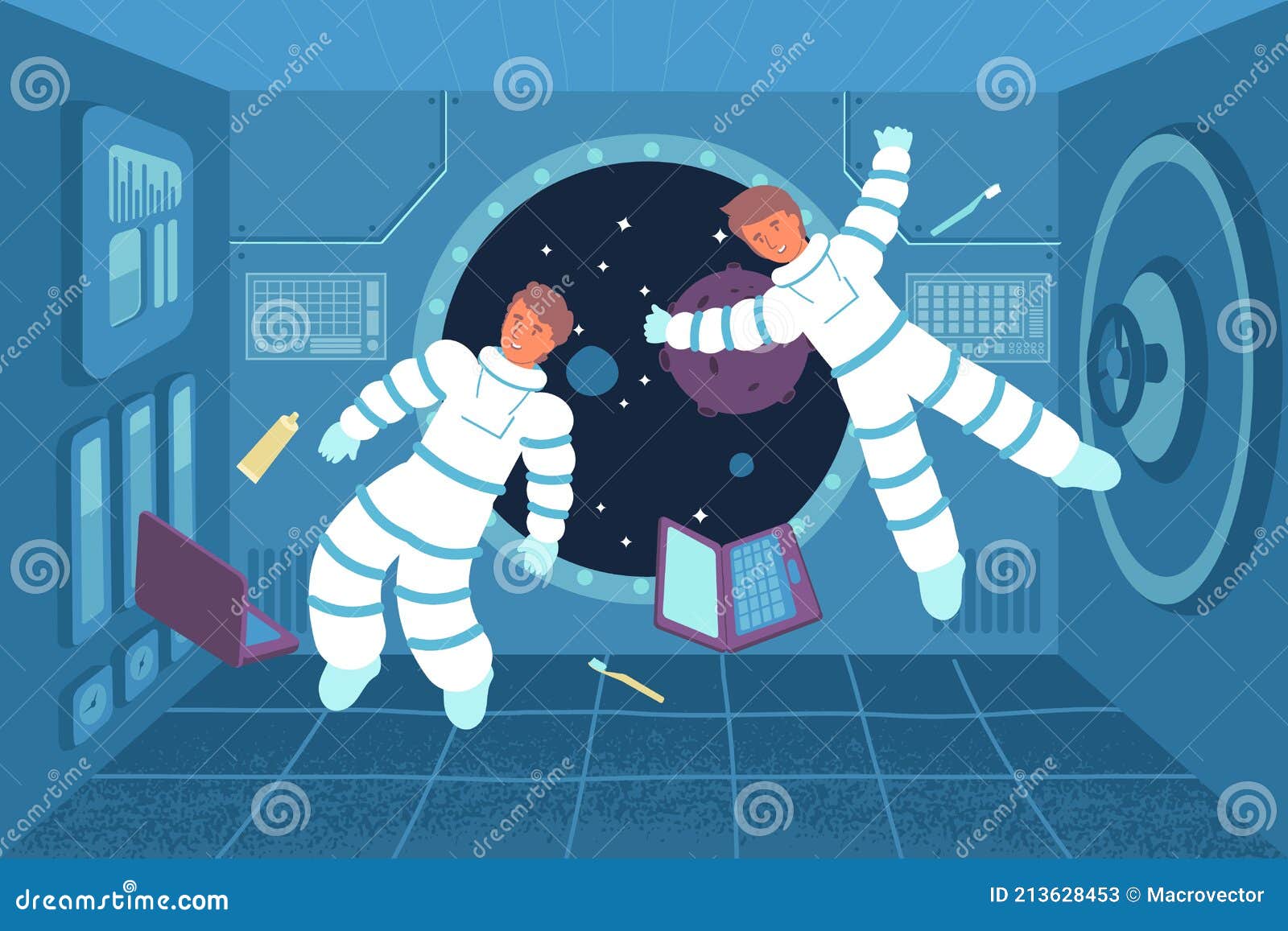 Weightlessness in Spacecraft Composition Stock Vector - Illustration of ...