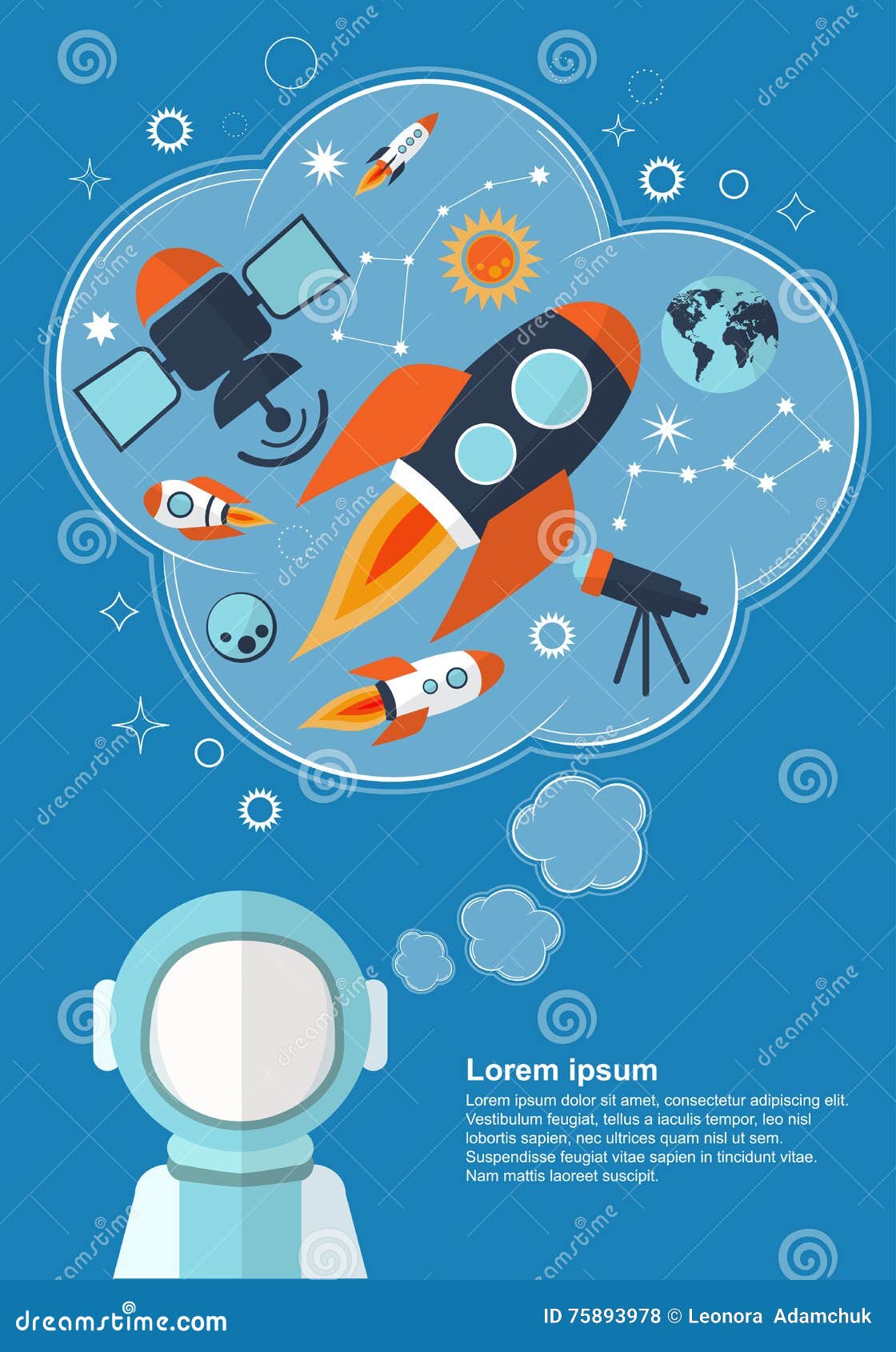 Astronaut Who is Thinking about Rockets, Stars and Other Objects with ...