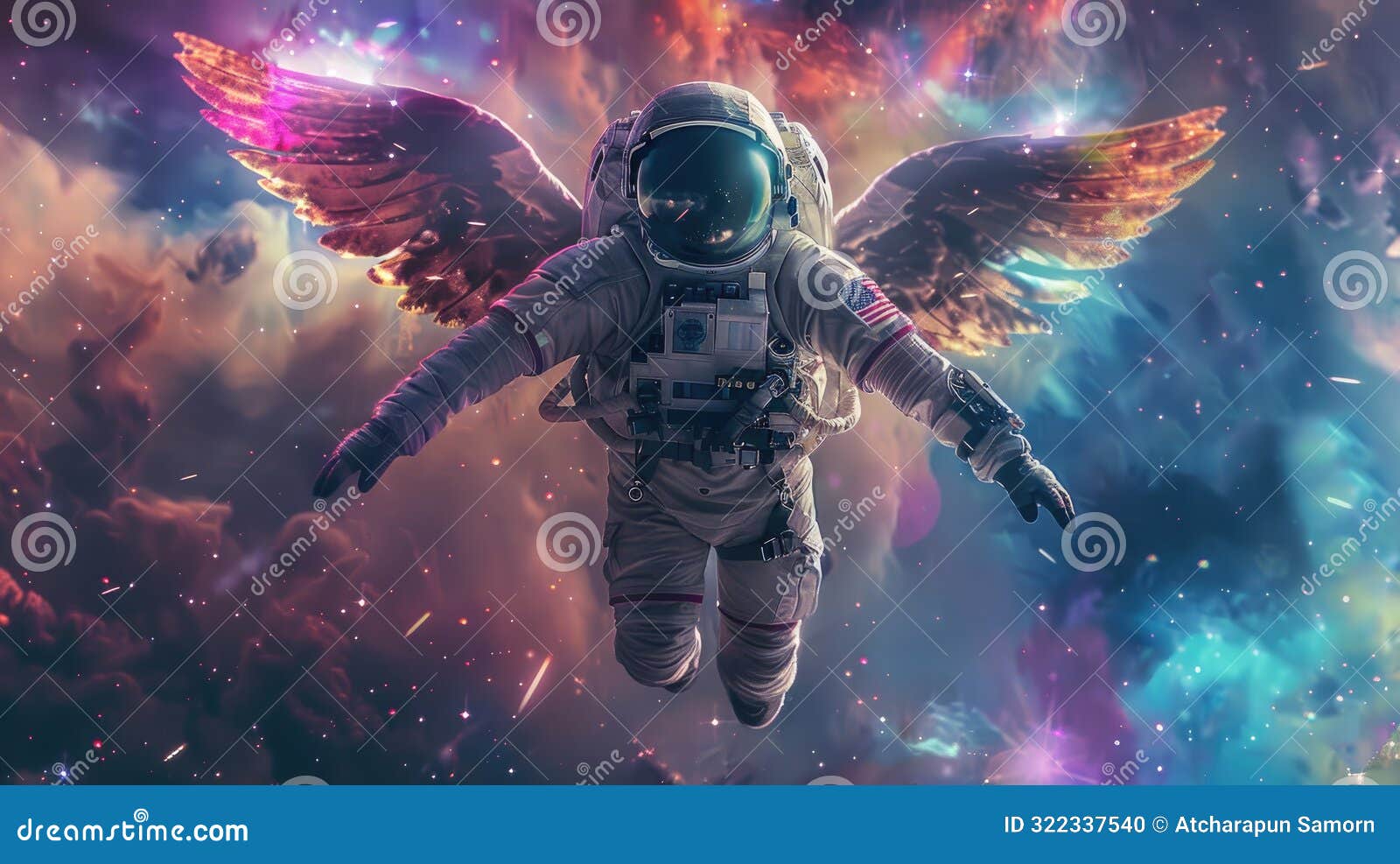 Astronaut with Wings Soaring through the Galaxy Stock Photo - Image of ...