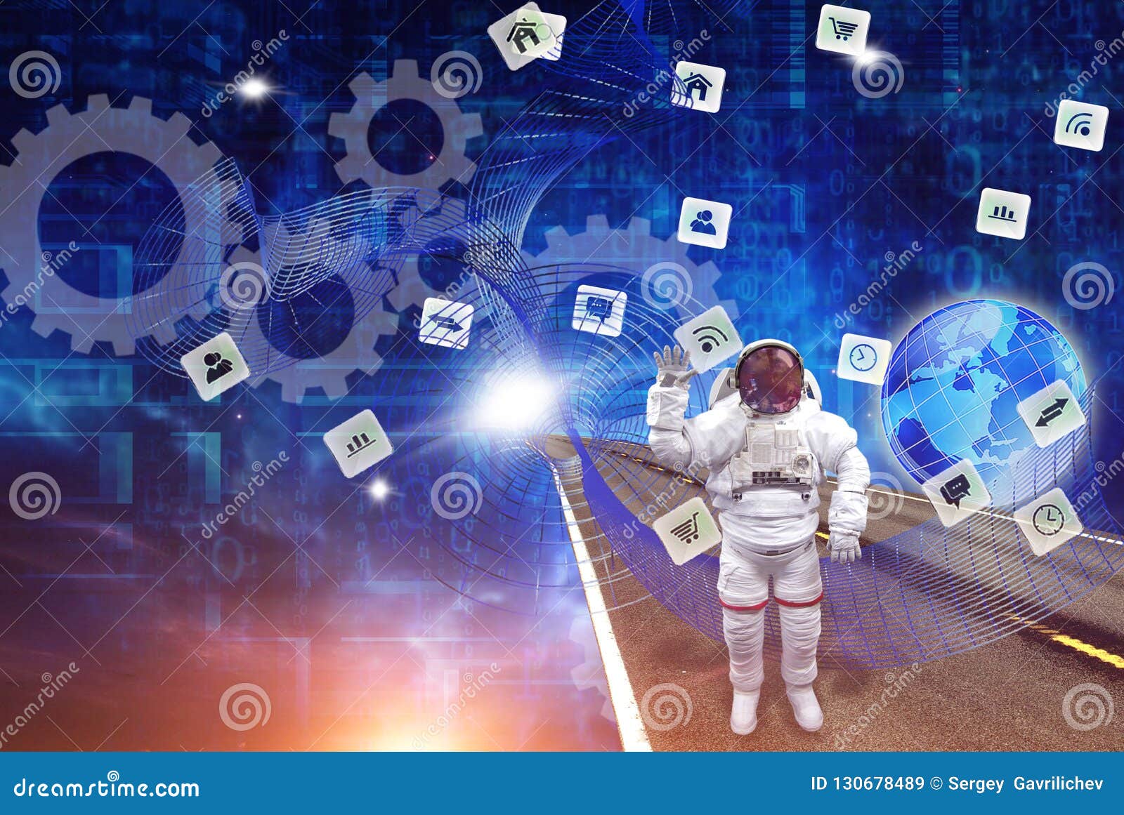 Astronaut and Wireless Internet Stock Image - Image of global, internet ...