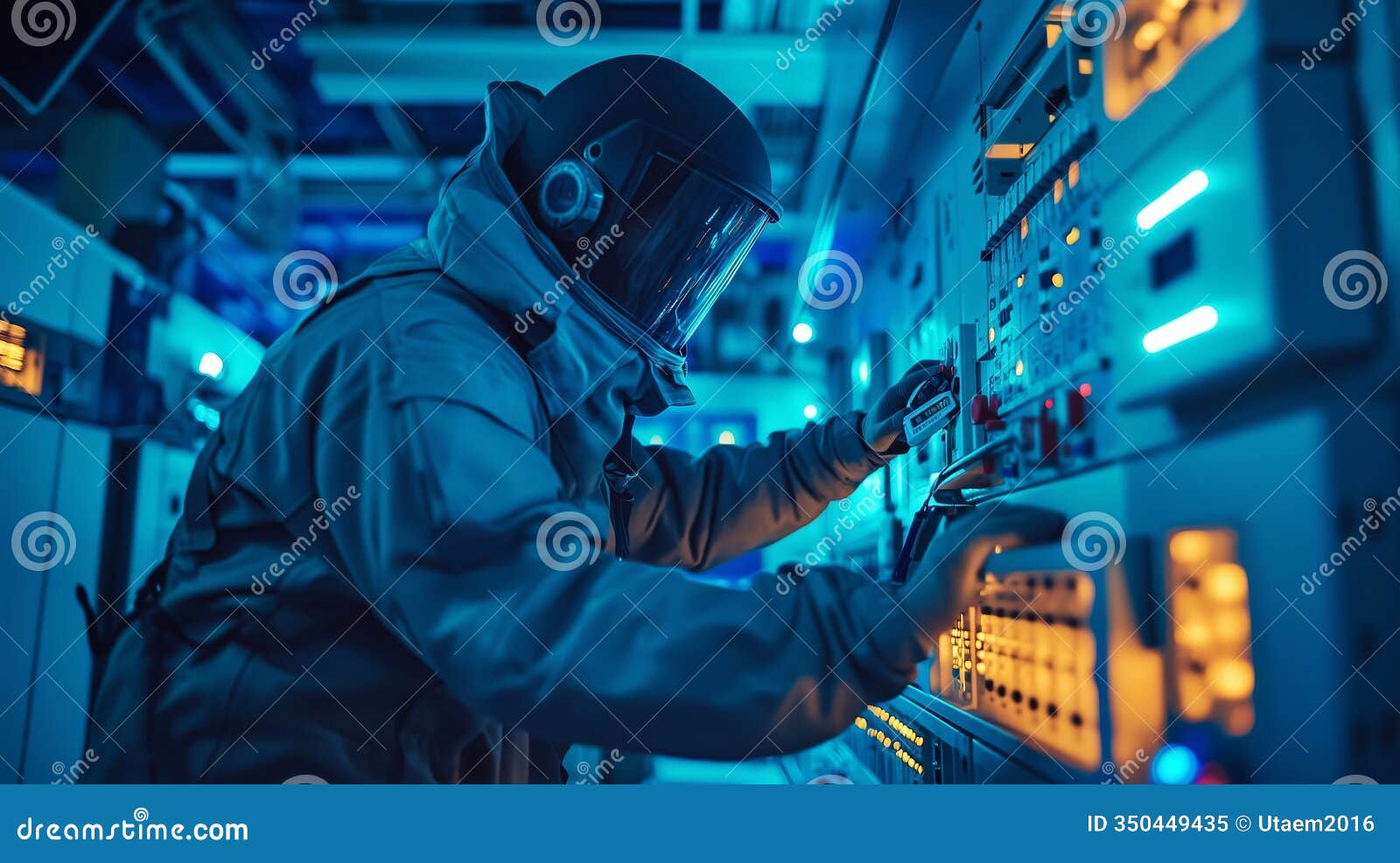 Astronaut Working on Control Panel in Spaceship Cockpit Stock Image ...