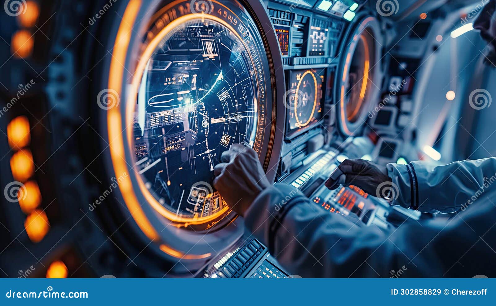 Astronaut Working Inside a Space Module Stock Image - Image of ...
