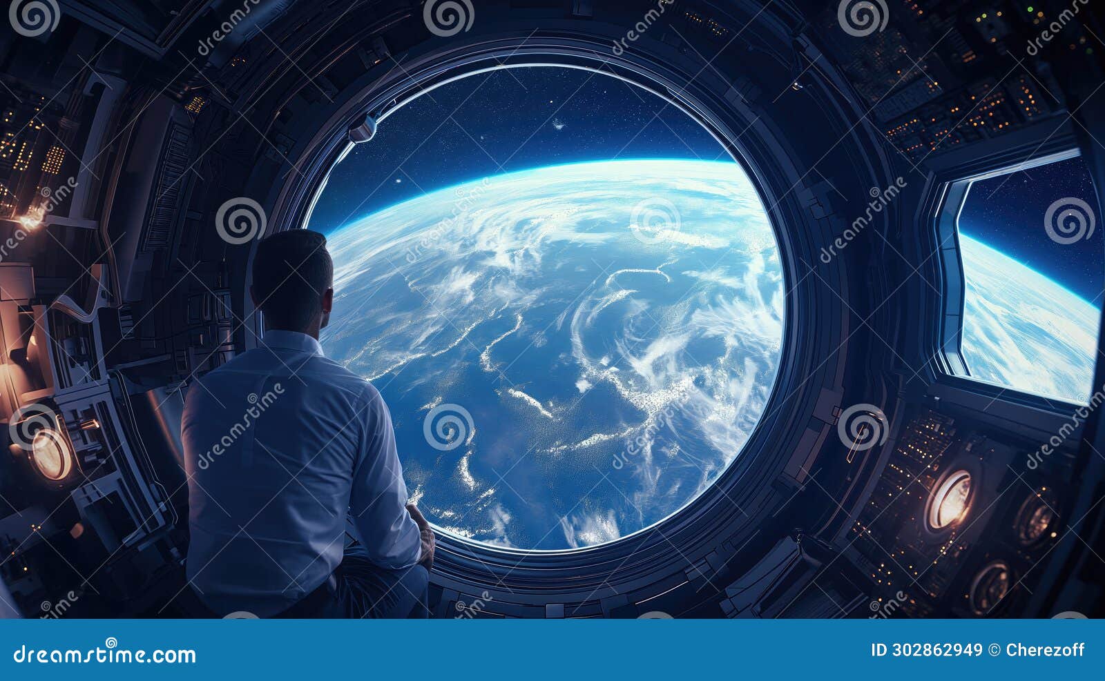 Astronaut Working Inside a Space Module Stock Illustration ...