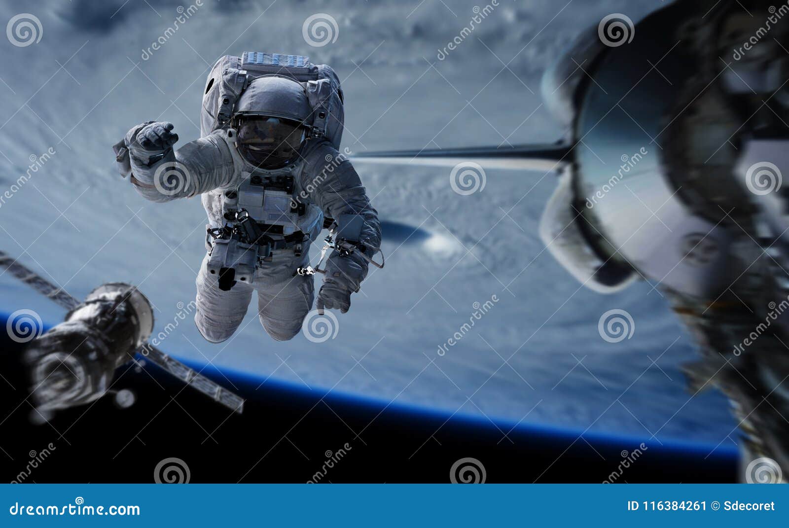 Astronaut Working on a Space Station 3D Rendering Elements of Th Stock ...