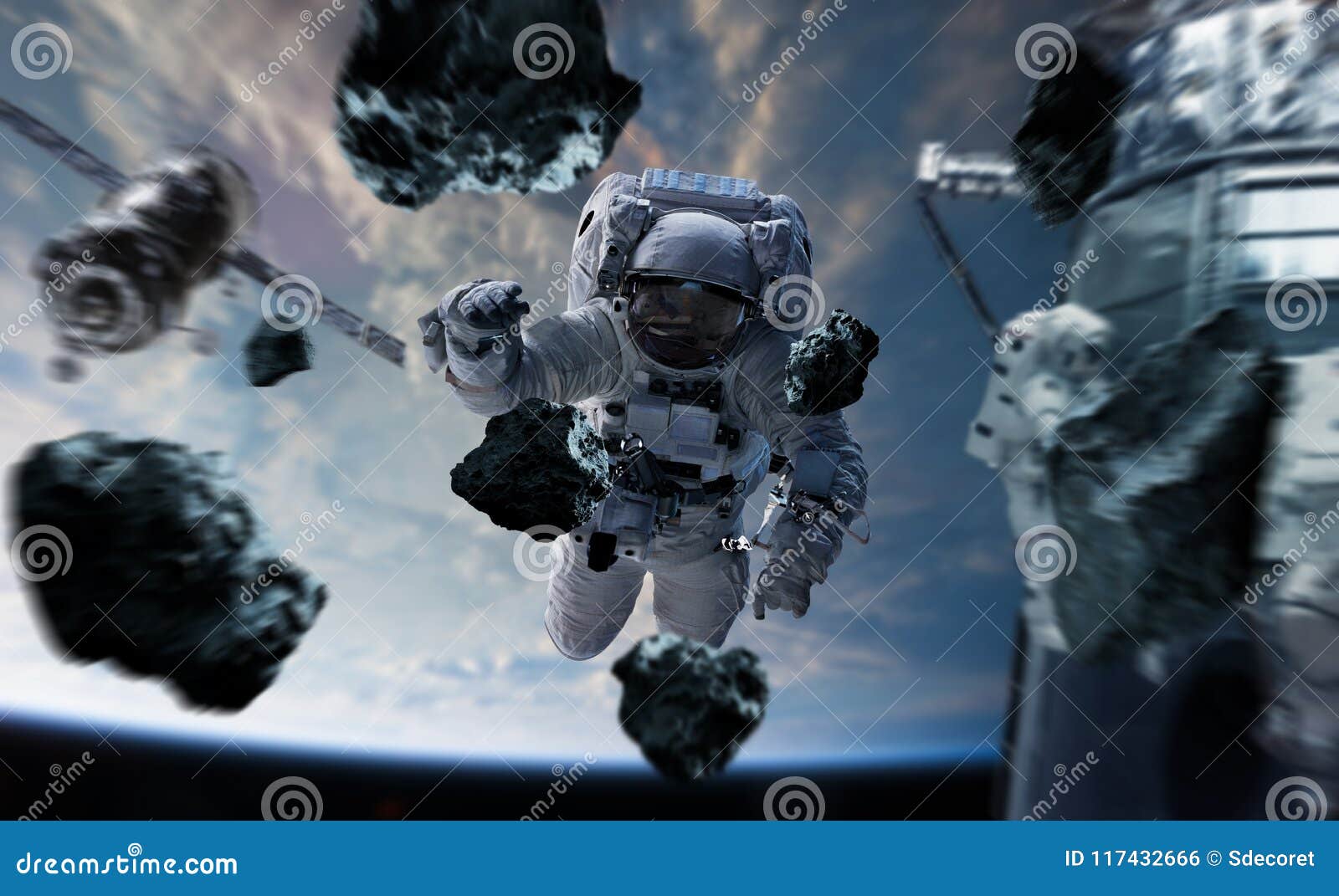Astronaut Working on a Space Station 3D Rendering Elements of Th Stock ...
