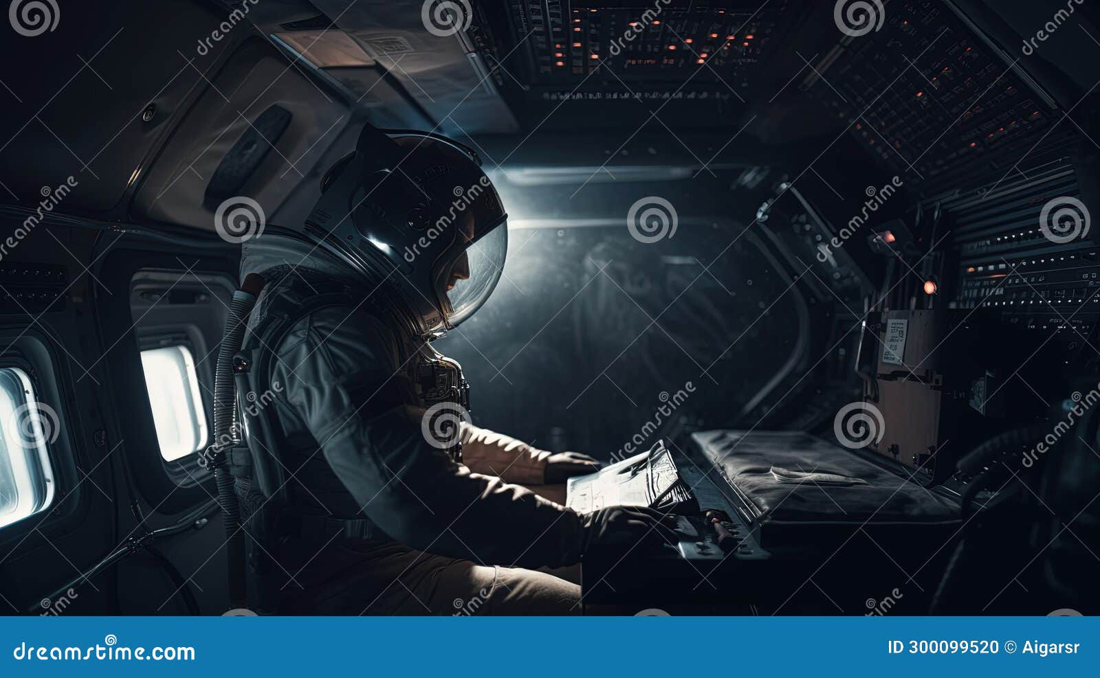 An Astronaut Working on a Spaceship Stock Illustration - Illustration ...