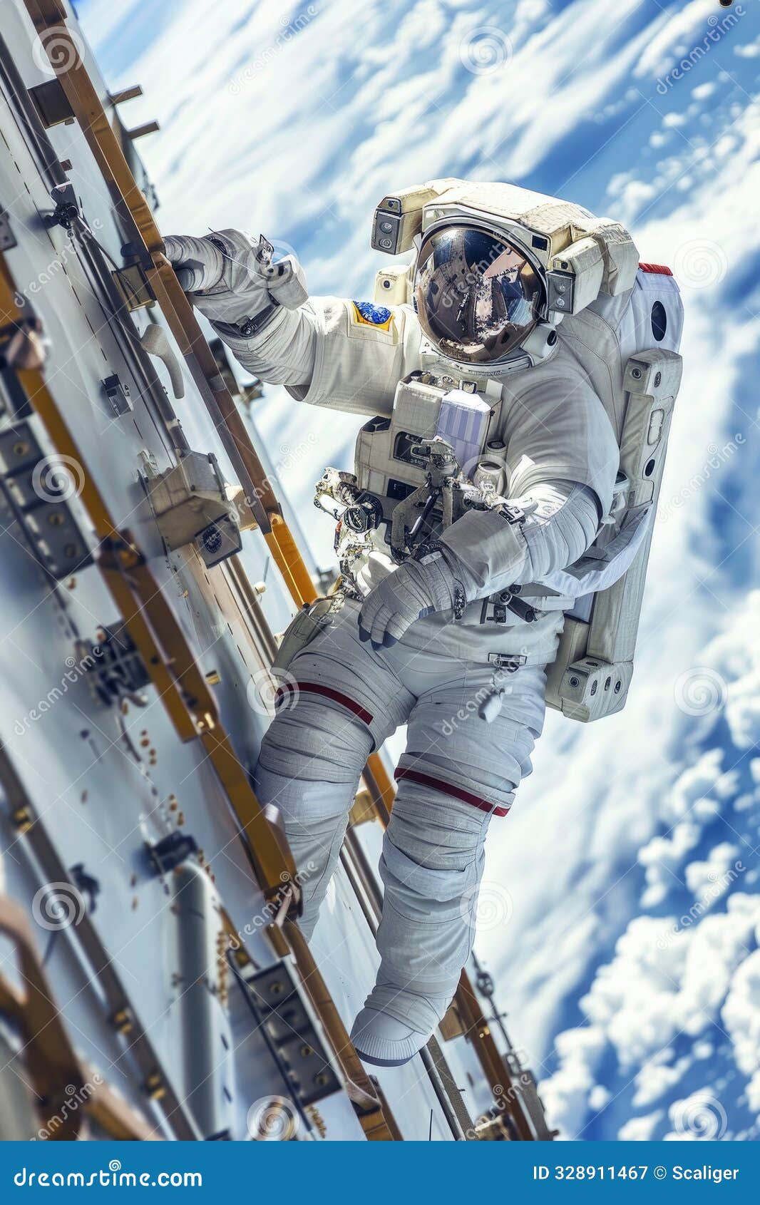 Astronaut Working in Zero Gravity Against Earth, Spaceman Floating ...