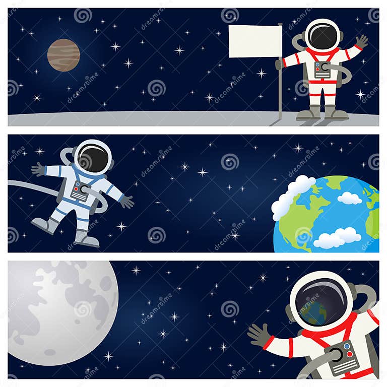 Astronauta Spaceman Horizontal Banners Ilustração do Vetor - Ilustração ...