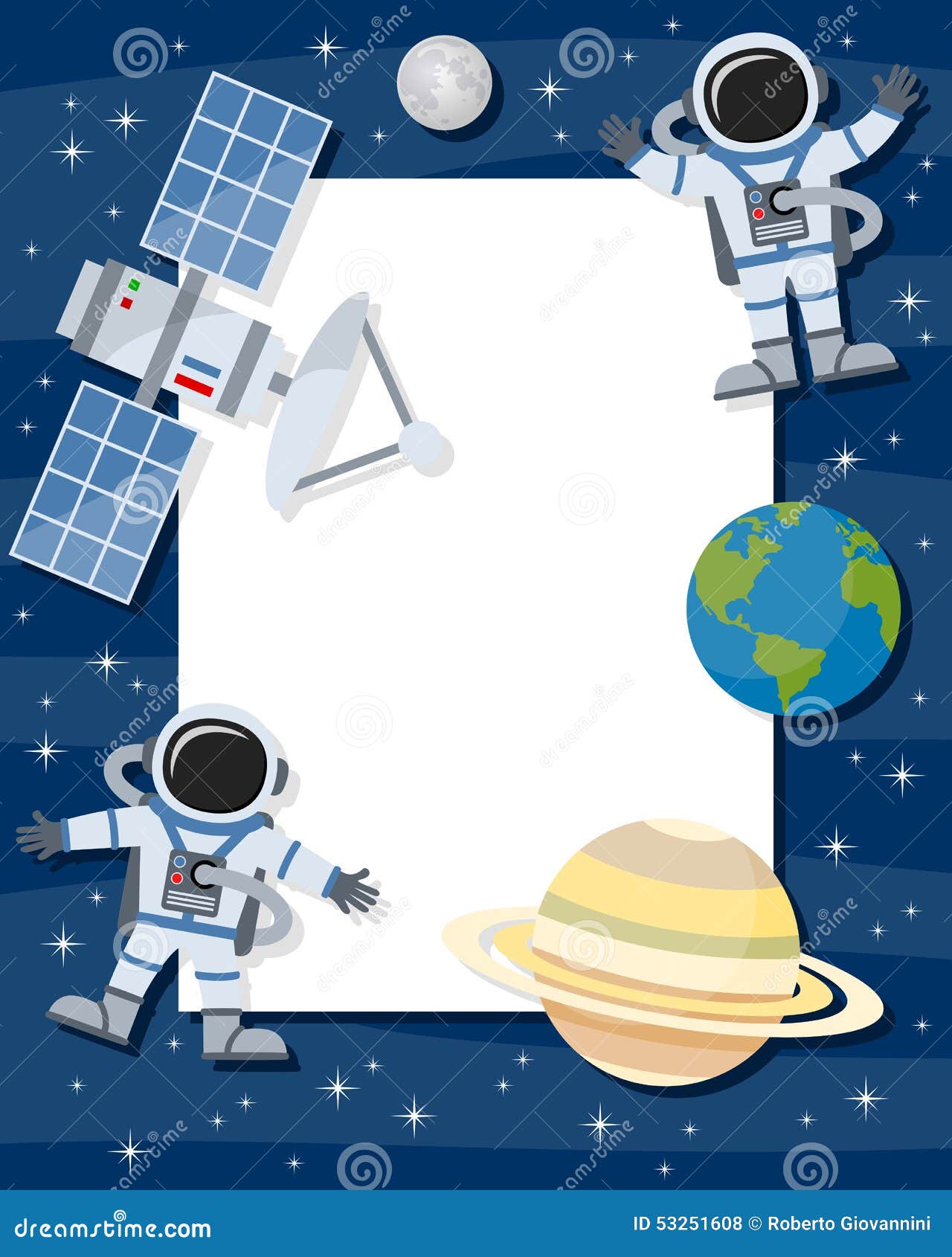 Astronautes Et Cadre Vertical Satellite Illustration de Vecteur ...