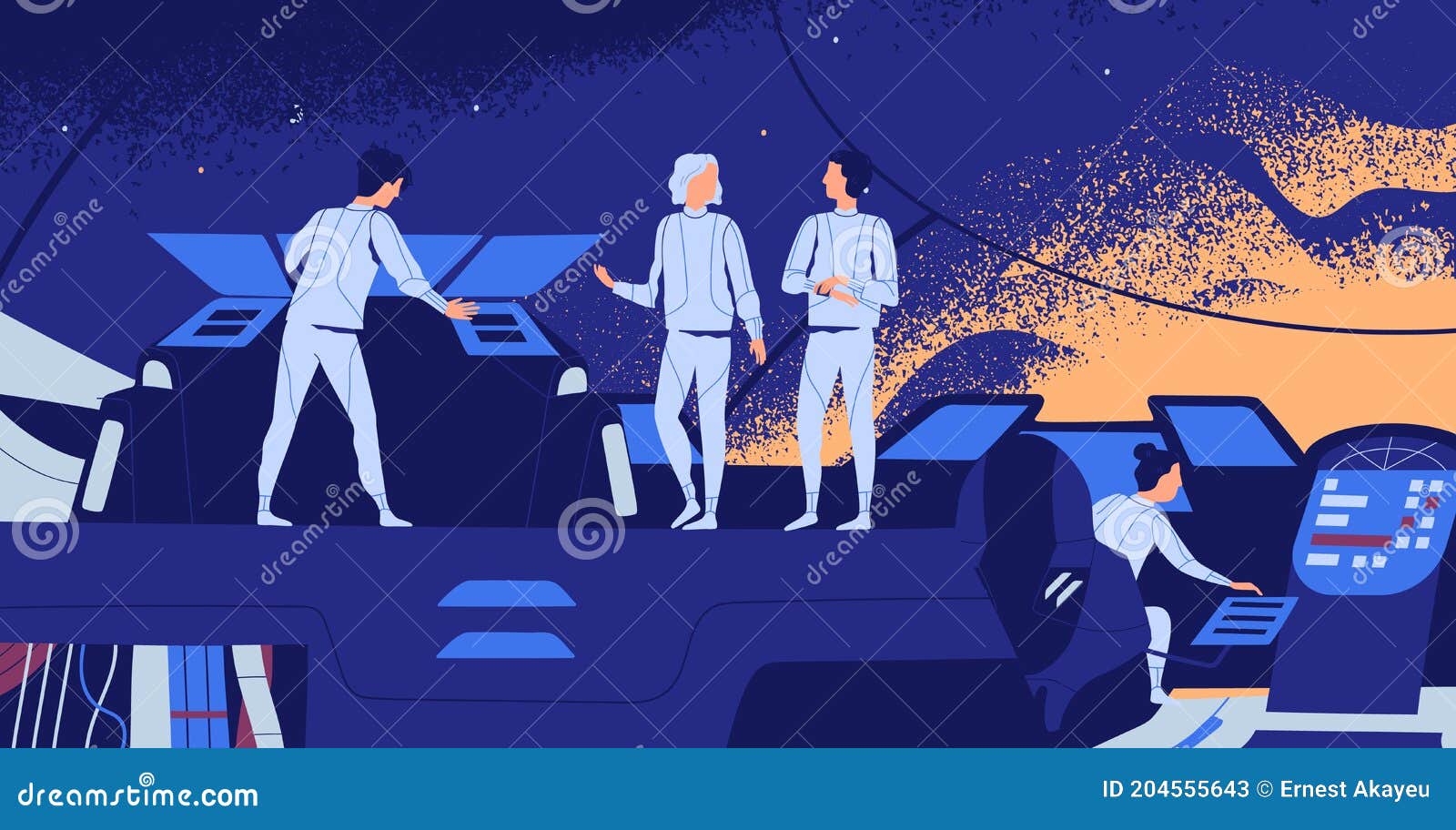 Astronauts Aboard of Spacecraft. Interstellar Spaceship Crew on the ...