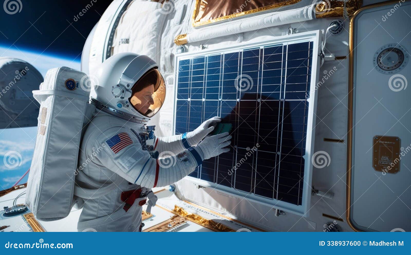 Astronauts And Solar System Planets And Stars 3d Illustration Of ...