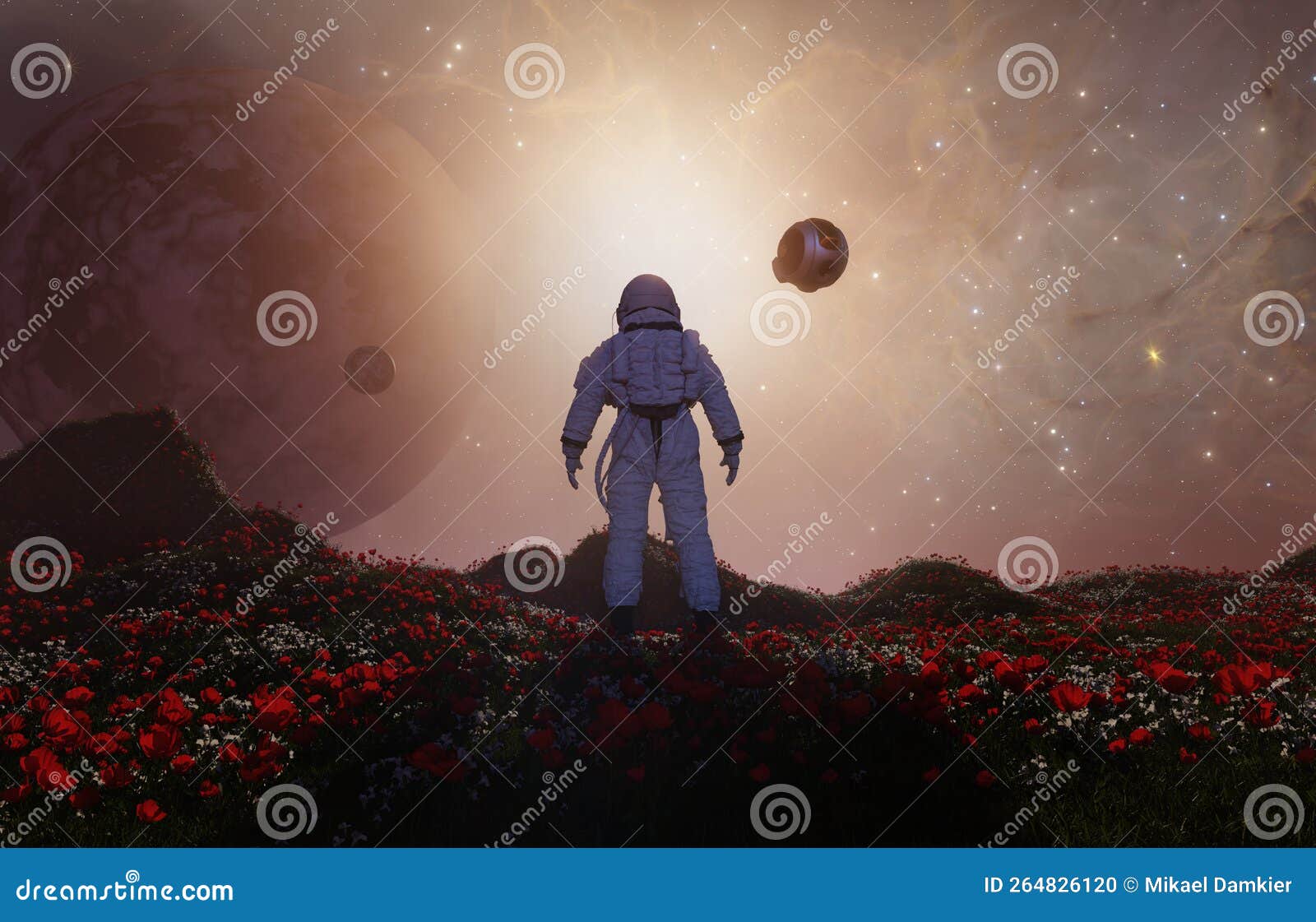 Astronauts On Planet In Deep Space, Spacemen Walk At Alien World ...