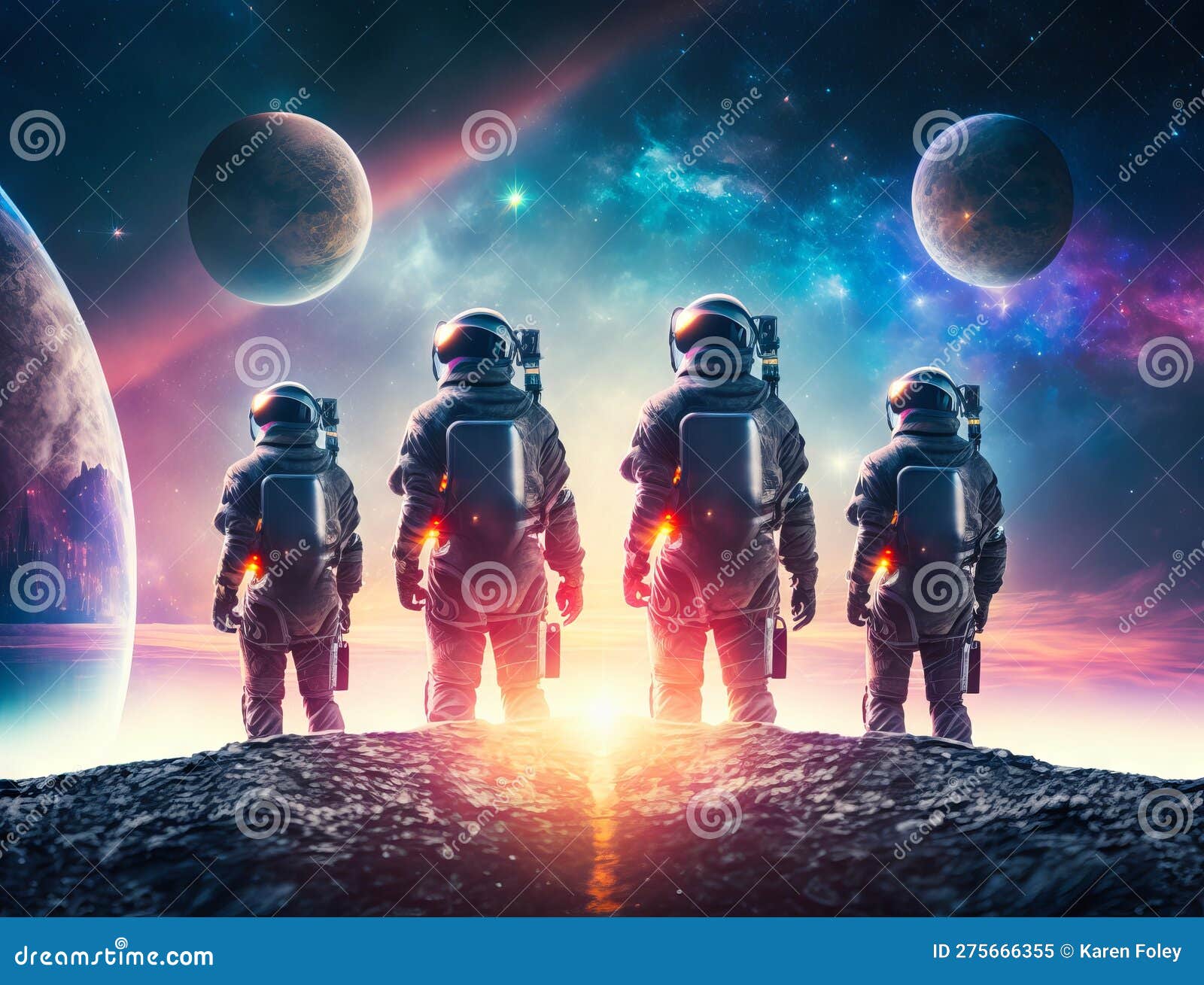 Astronauts on alien planet stock illustration. Illustration of science ...