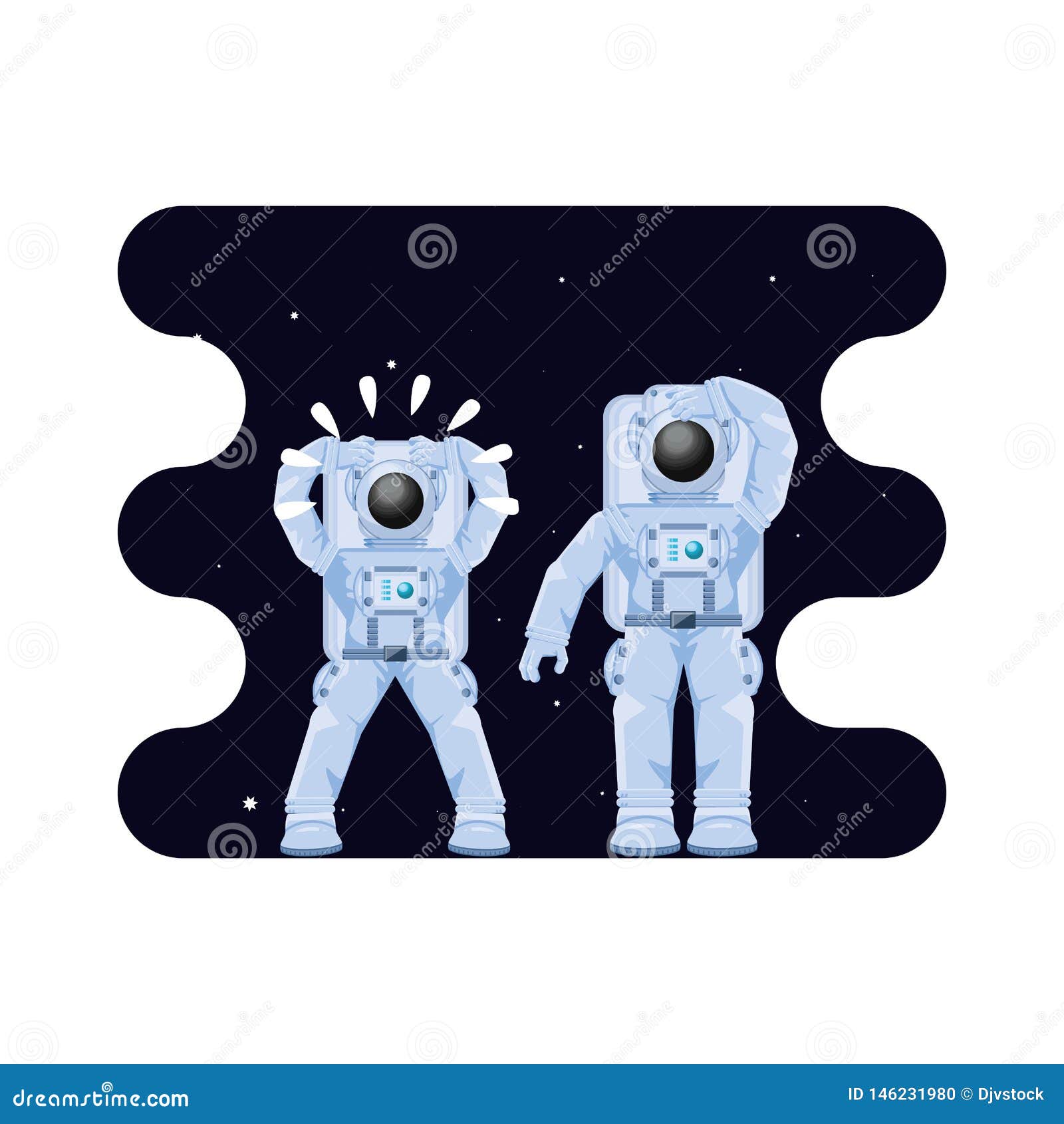 Astronauts Characters Set In Flat Cartoon Style. Human Spaceman And A ...