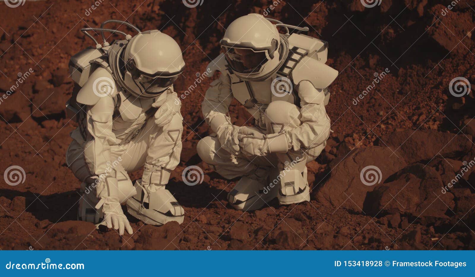 Astronauts Collecting Rock Samples on Mars Stock Photo - Image of ...