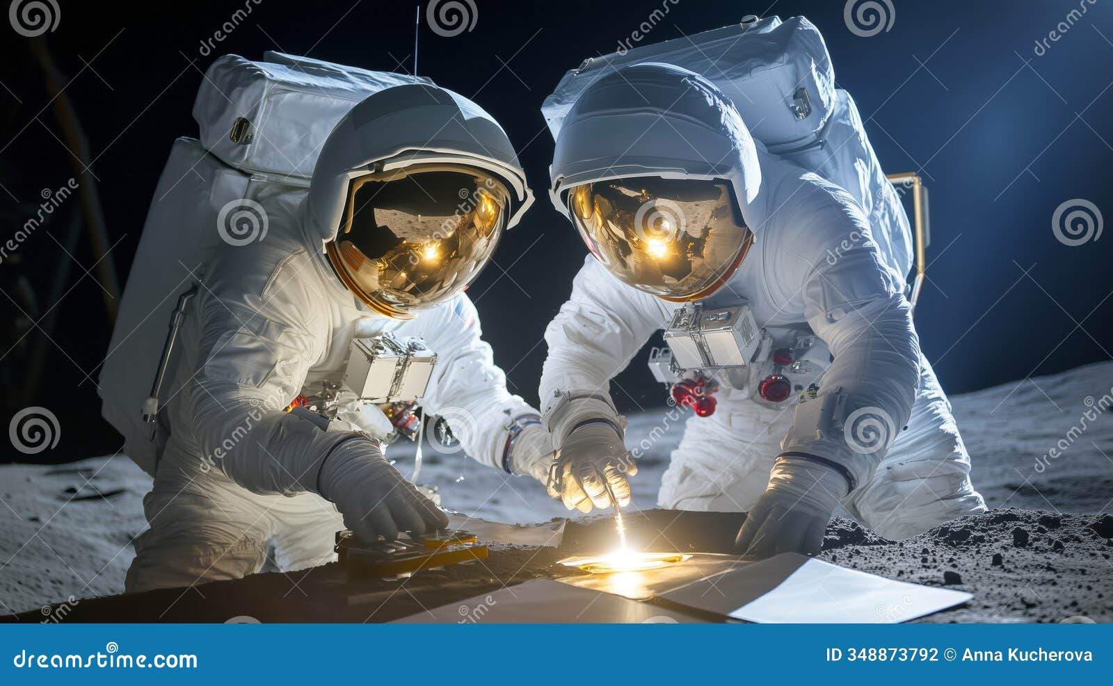 Astronauts Conduct Experiments on Lunar Surface during Mission Stock ...
