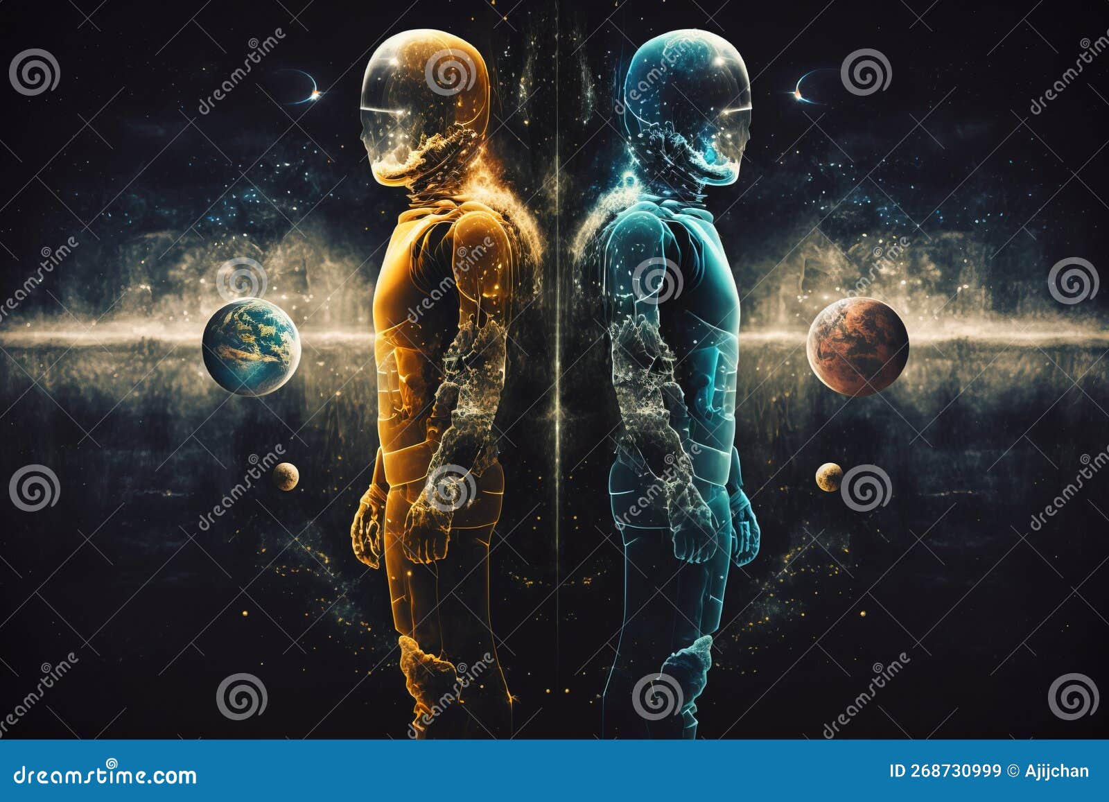 Astronauts Experiencing a Cosmic Transition in Space. Stock ...