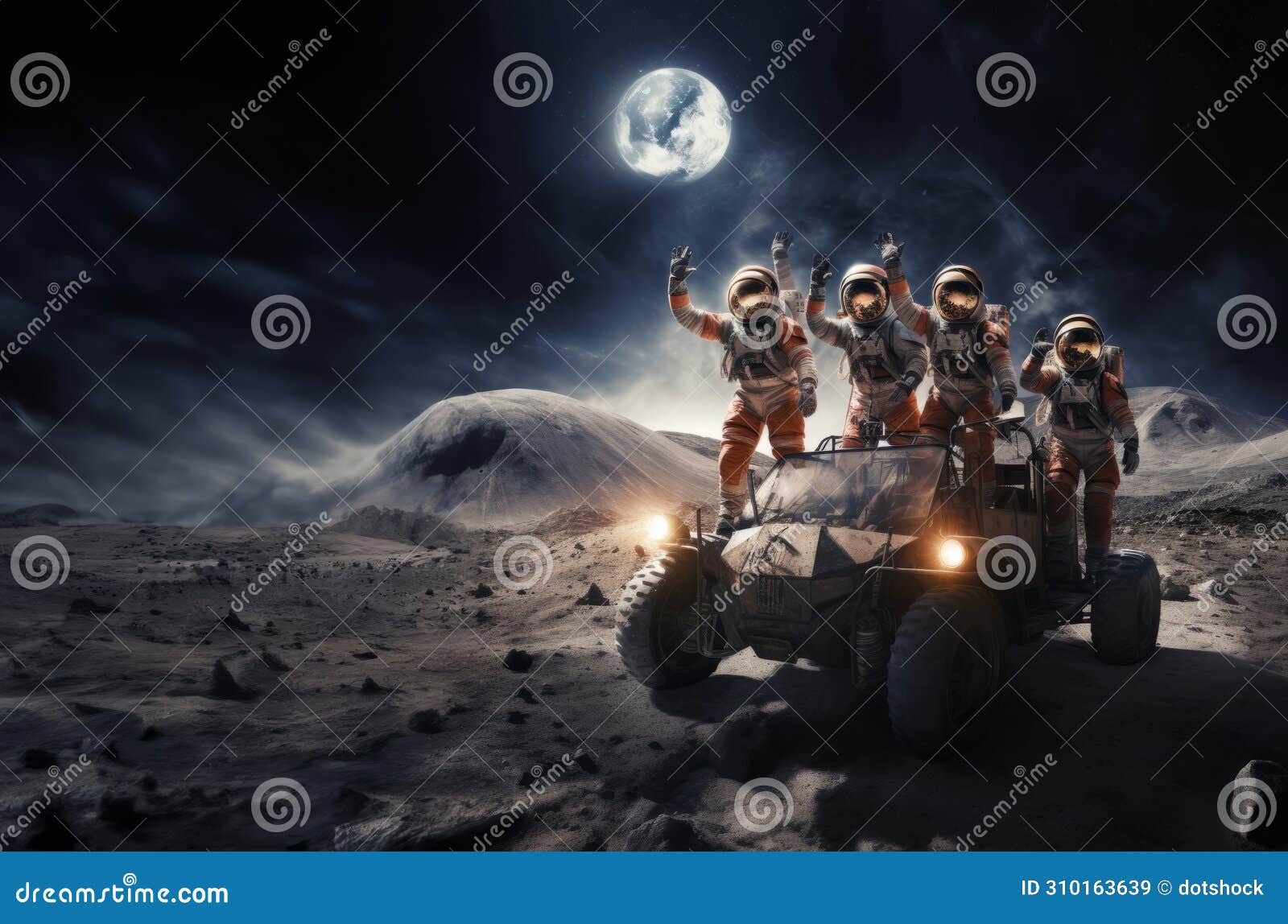 Astronauts Explore the Lunar Surface on a Grand Expedition.Generated ...