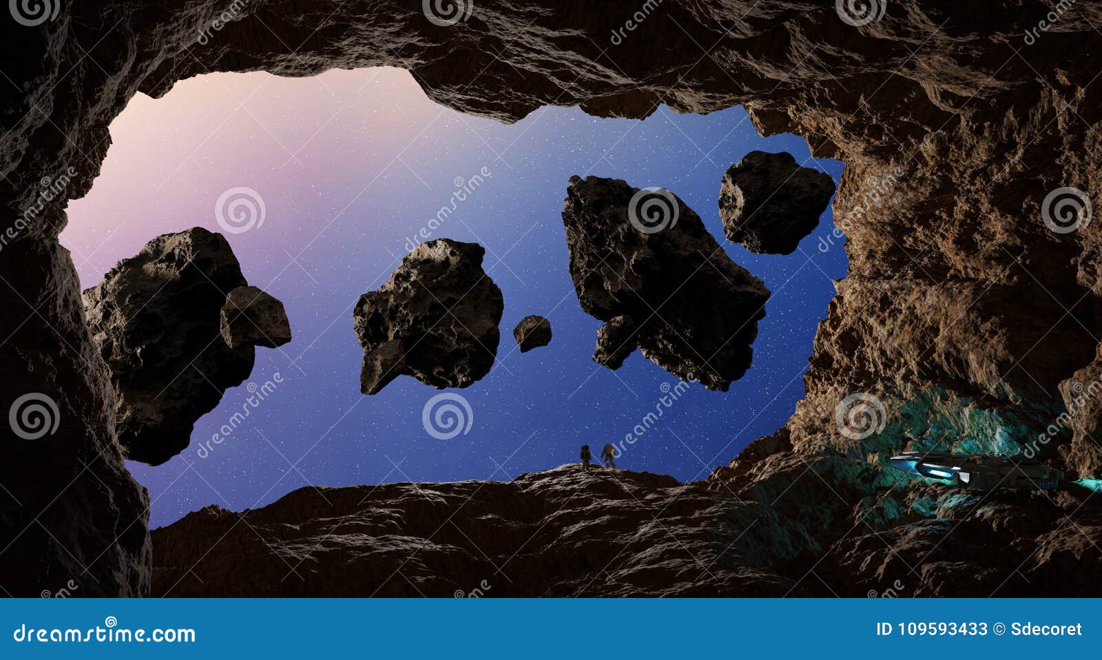 Astronauts Exploring a Cave in Asteroid 3D Rendering Elements of Stock ...