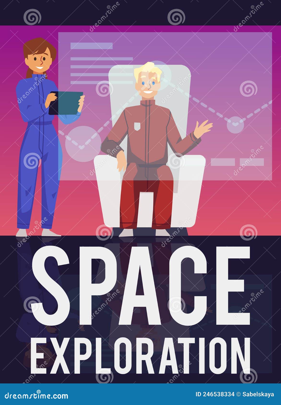 Astronauts Exploring Space by Using Hologram Control Panel, Poster ...