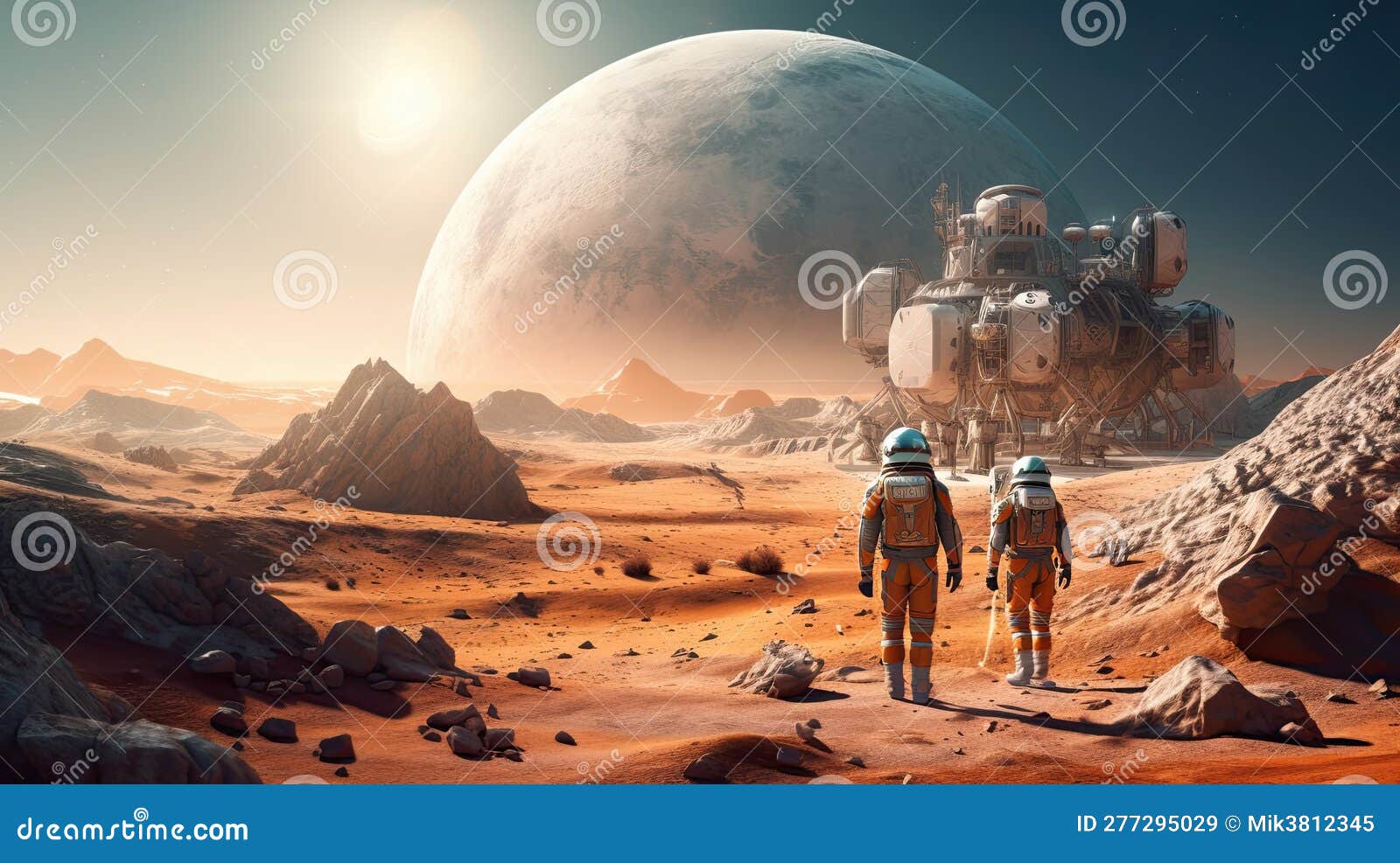 Astronauts On Planet In Deep Space, Spacemen Walk At Strange Alien ...