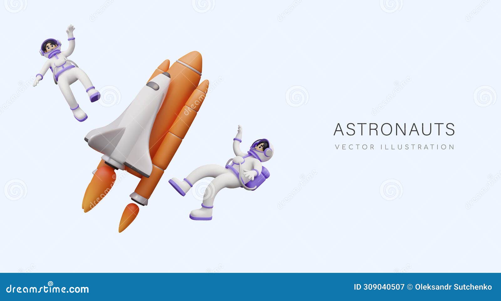 Astronauts Float in Zero Gravity Near Orange Space Shuttle Stock Vector ...