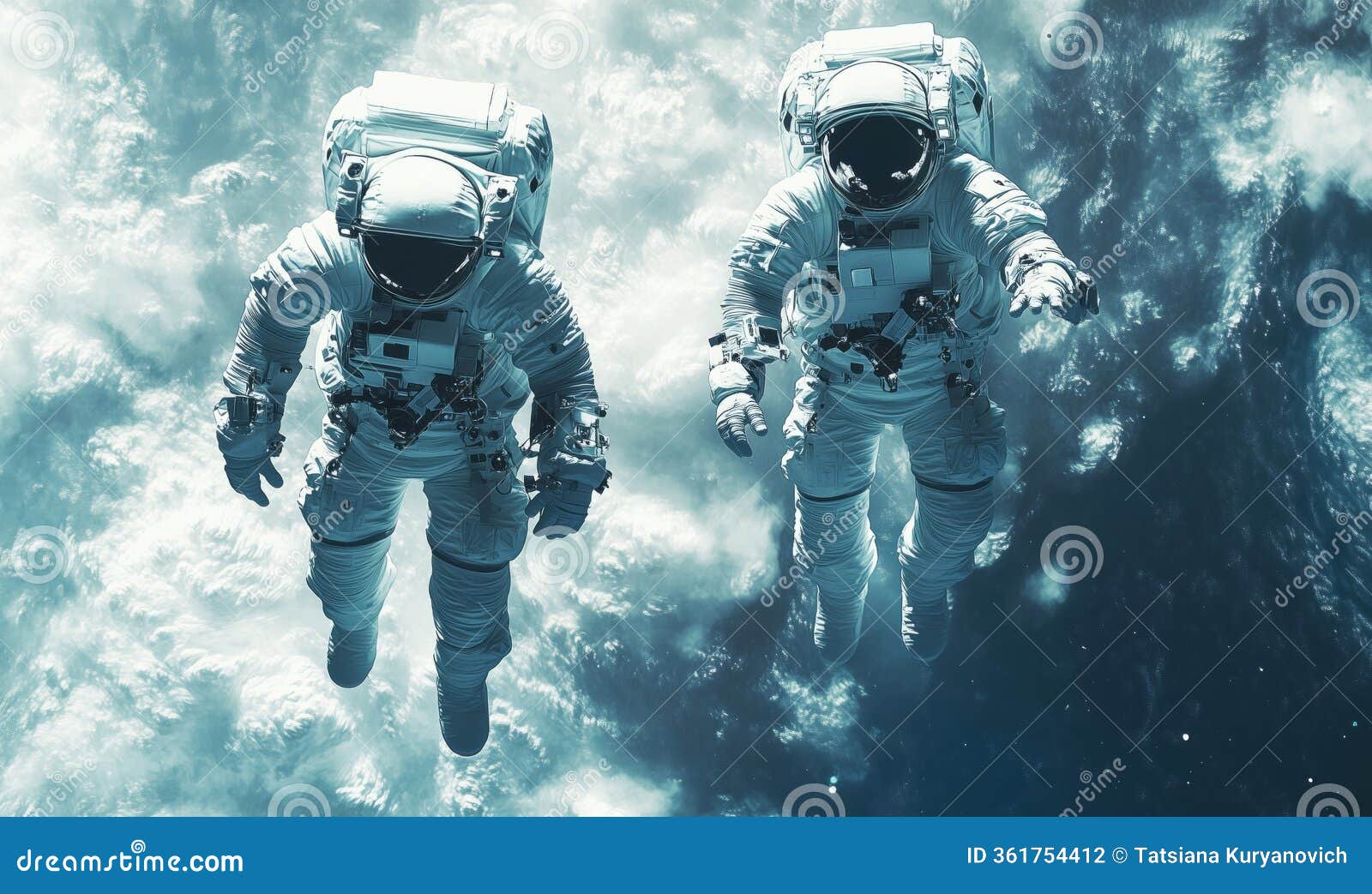Astronauts Floating in Space, Exploring the Cosmos, Surrounded by ...