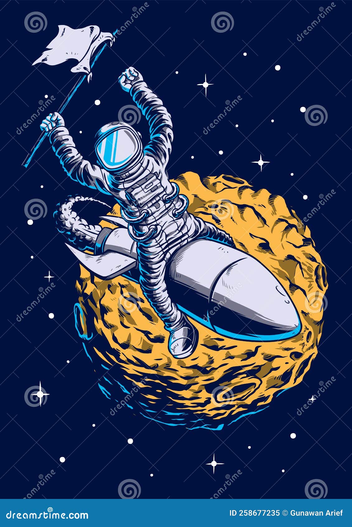 Astronauts Flying in Space Illustration Hand Drawn Stock Vector ...