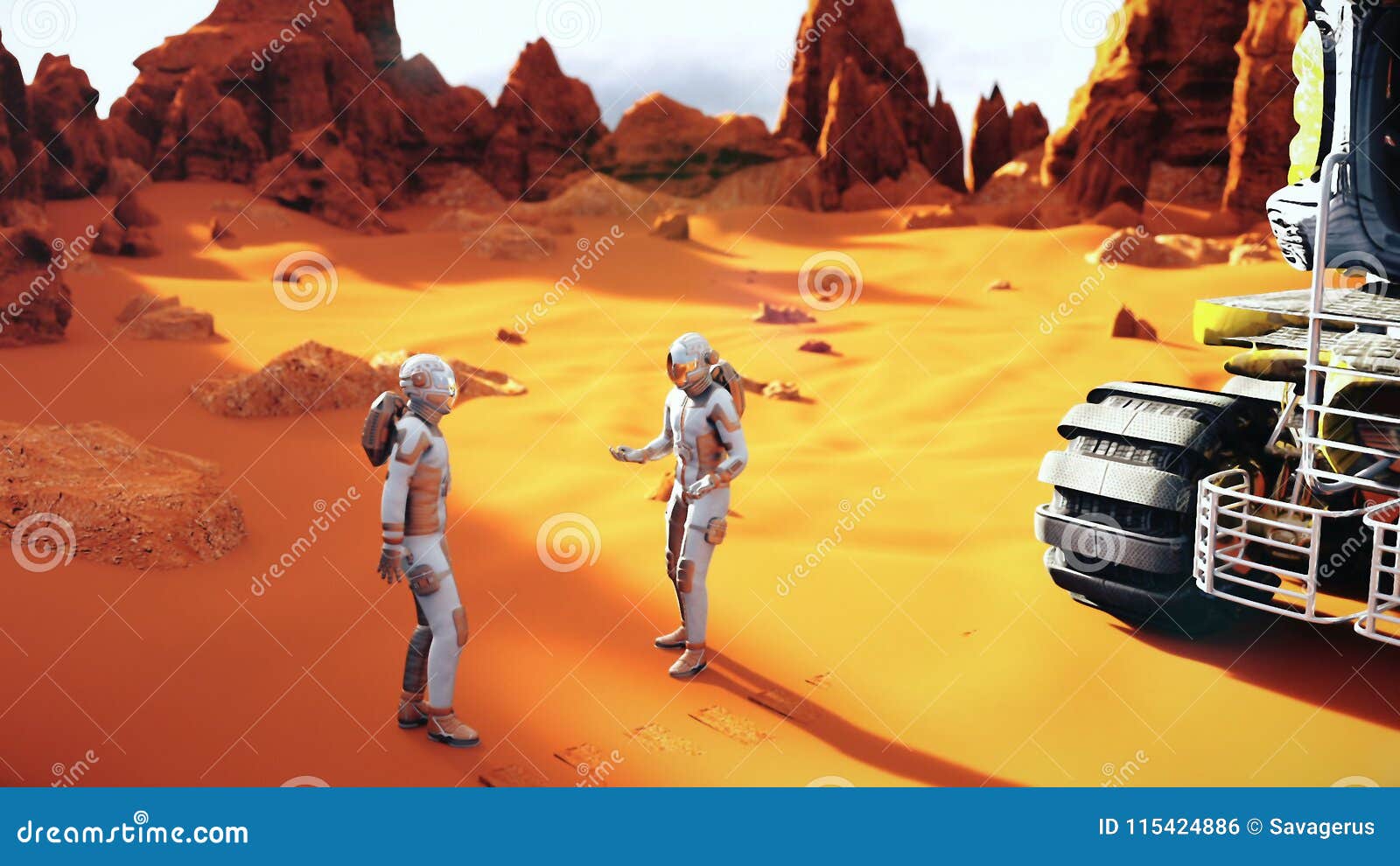 Astronauts on a Mars Arguing after the Planet Exploration. Stock Photo ...
